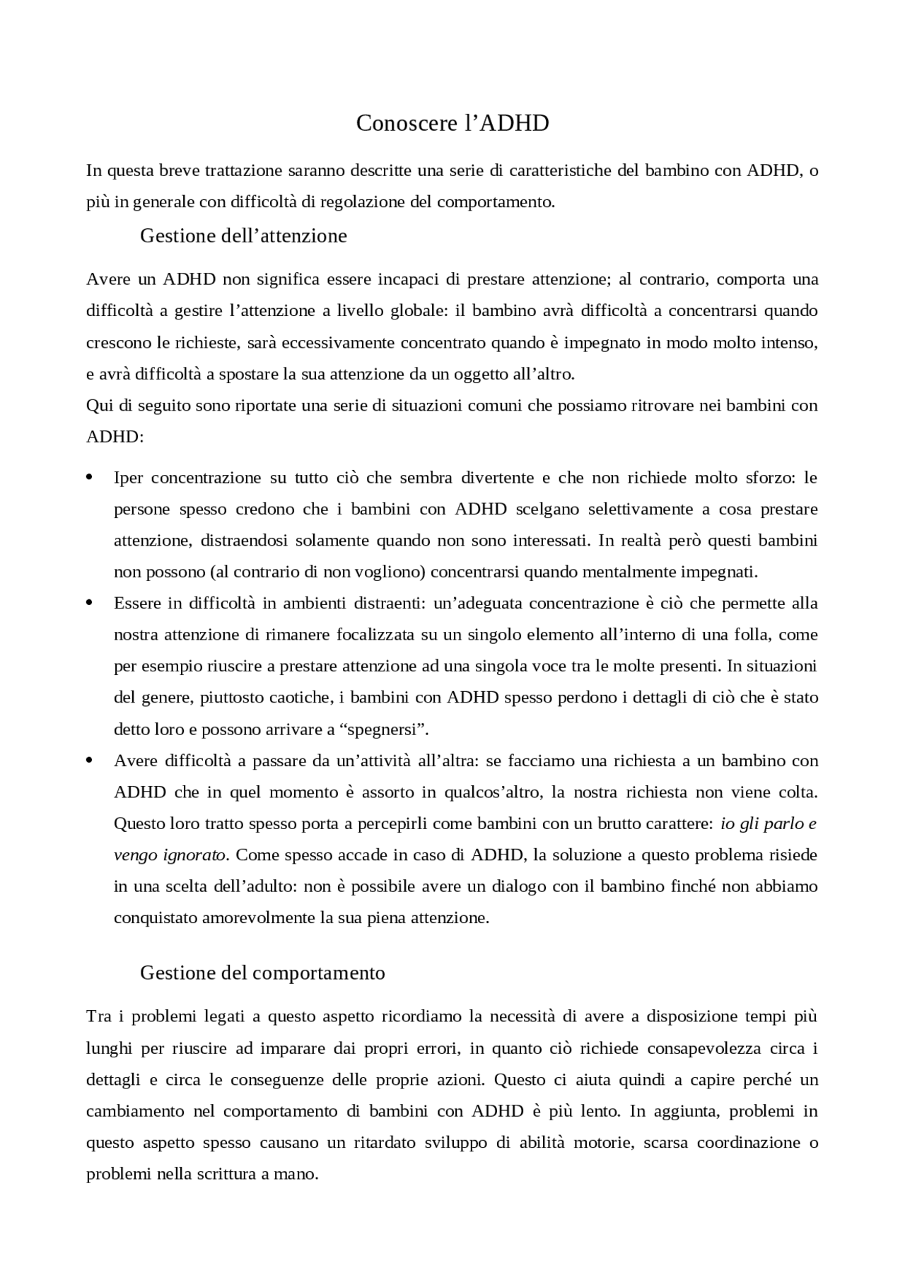 Adhd Disturbo Da Deficit Di Attenzioneiperattività Docsity