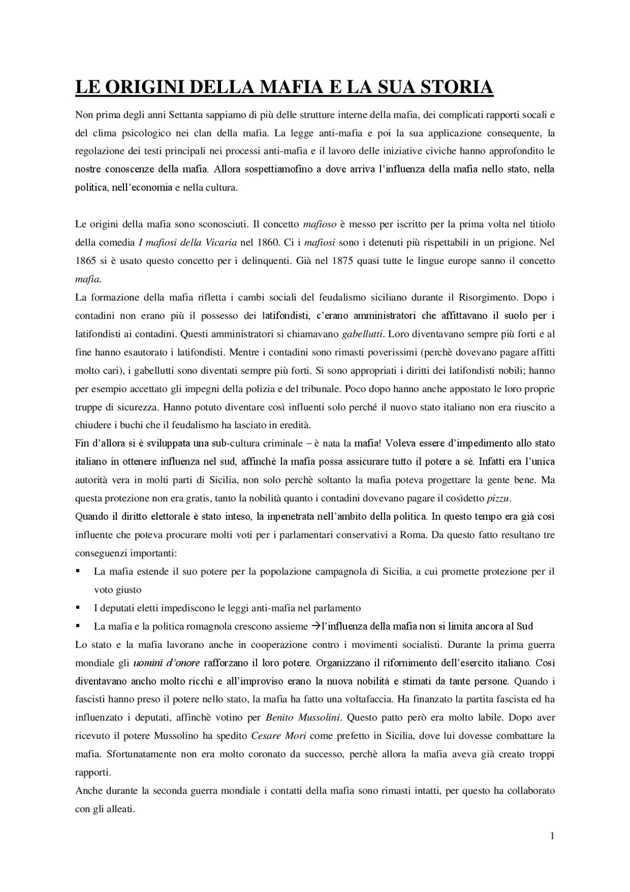 Le origini della Mafia e la sua storia | Appunti di Storia | Docsity