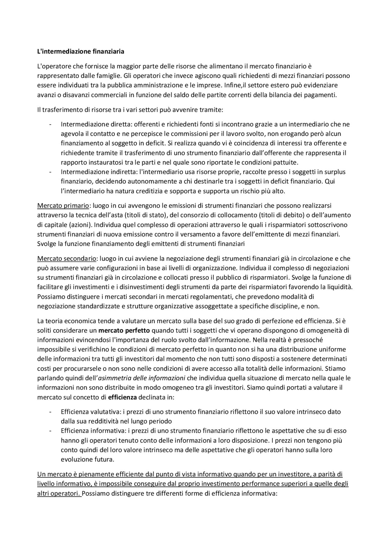 I Mercati E Gli Strumenti Finanziari Docsity