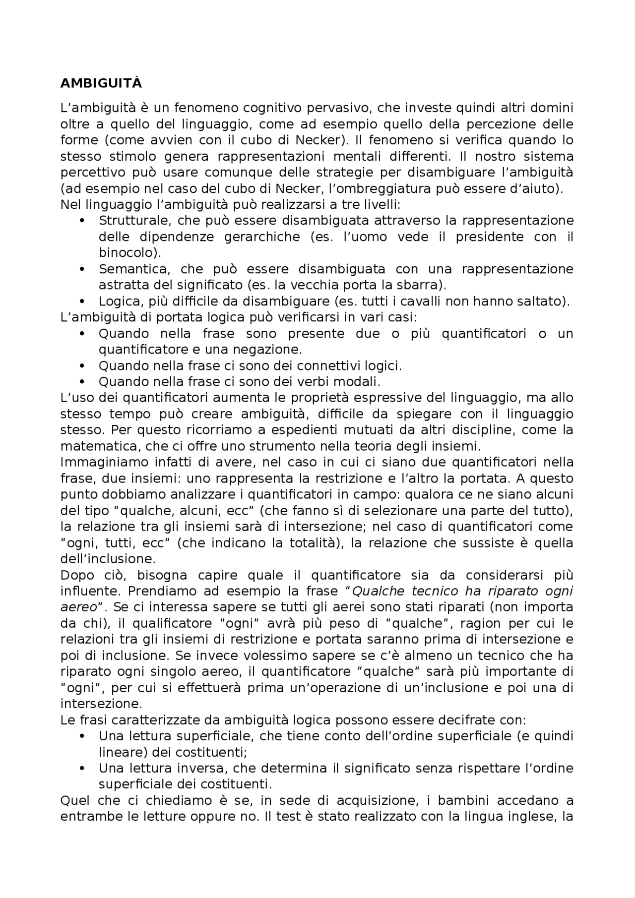 Ambiguità Linguistica Applicata Docsity