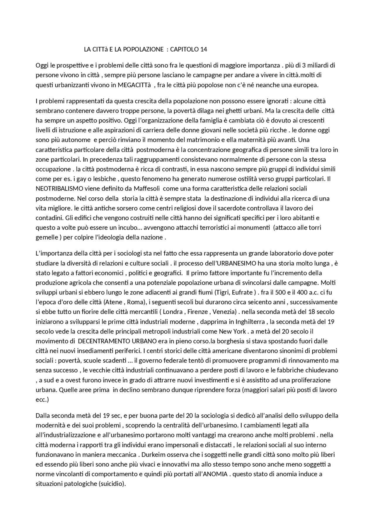 La città e la popolazione cap 14 hassan - Docsity