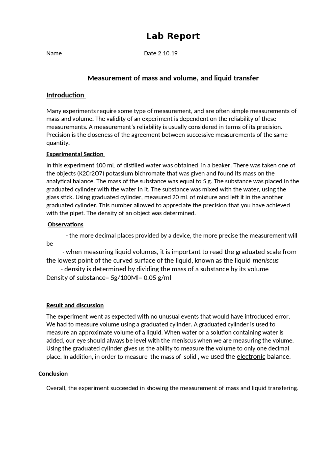 Measurement of entalphy lab report - Docsity