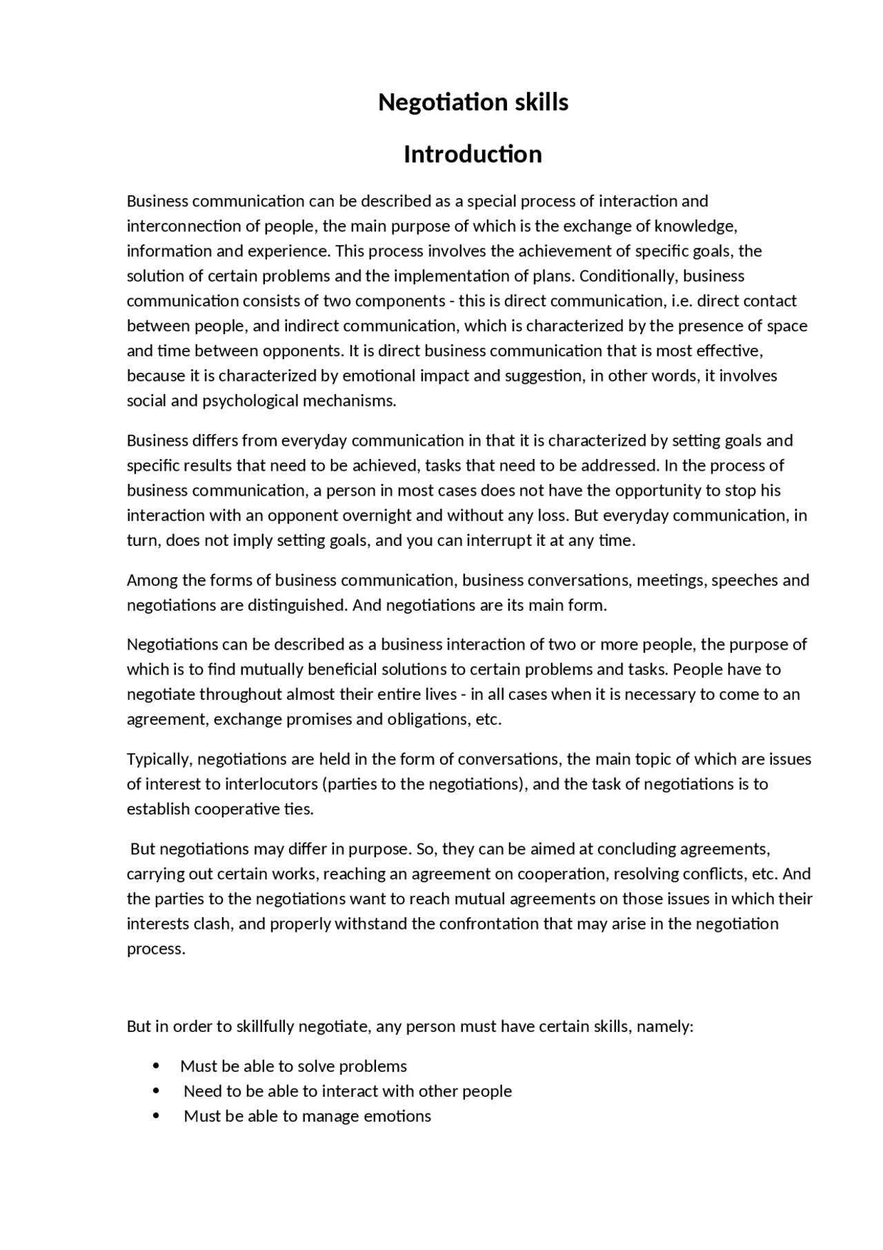 Negotiation skills. Negotiation techniques. - Docsity