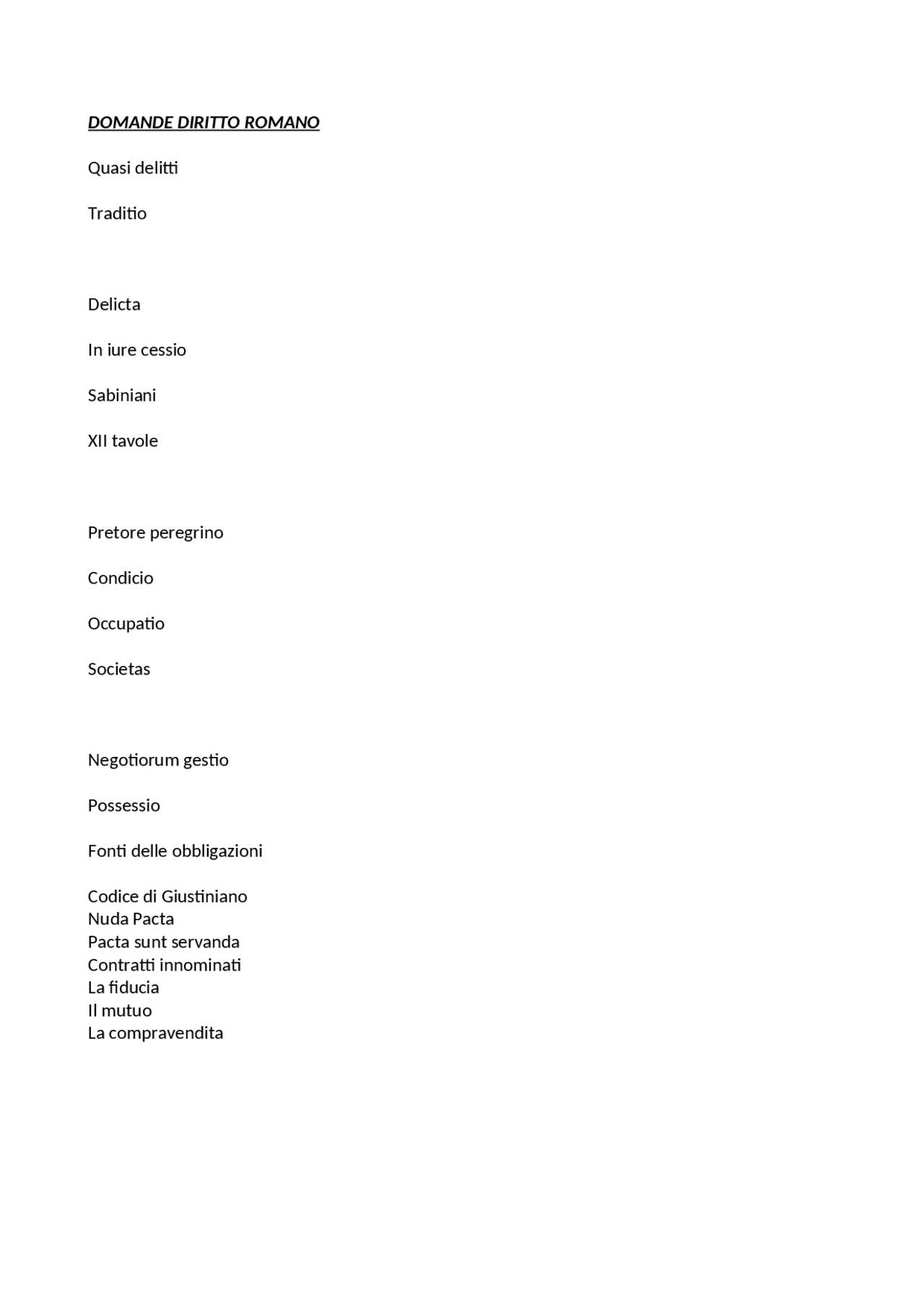 Domande Diritto Romano Docsity