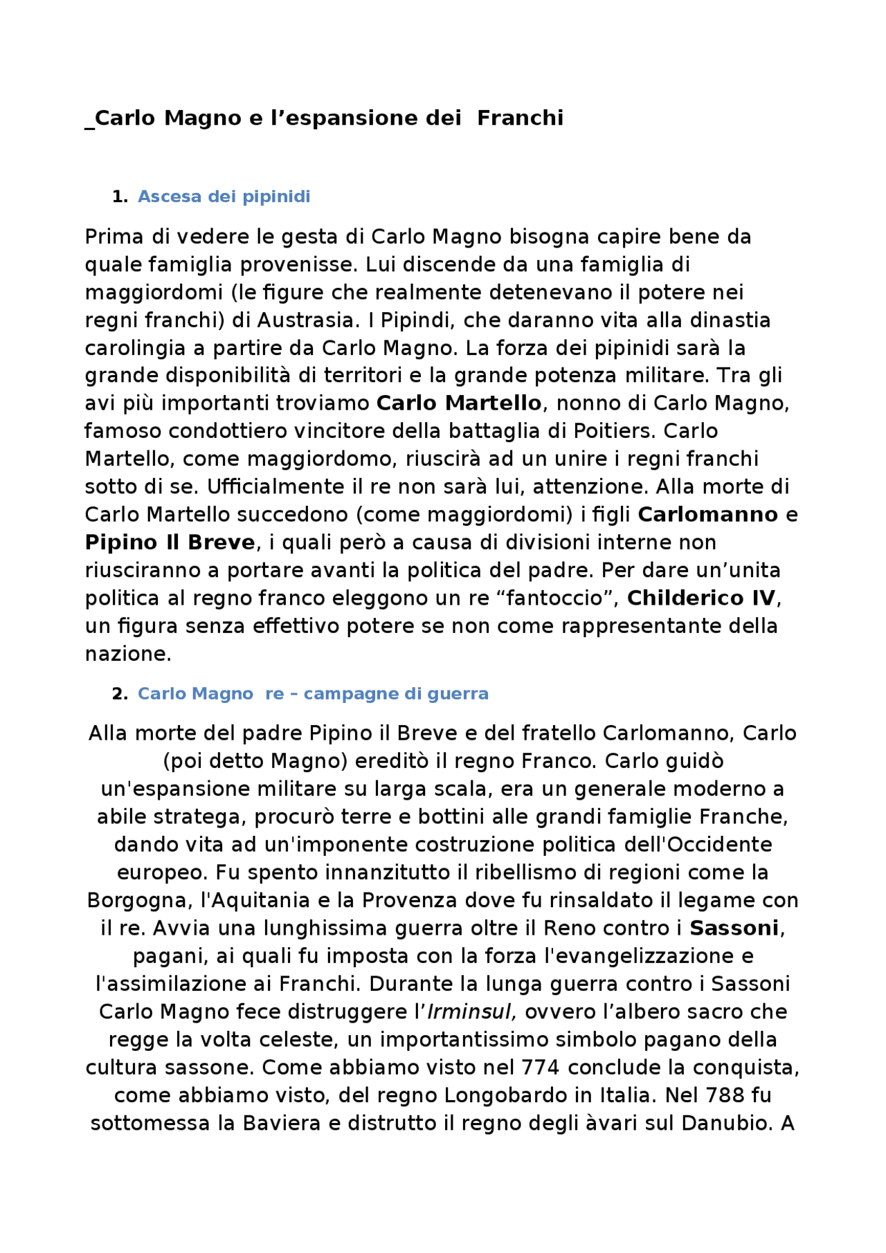 Carlo Magno E Lespansione Dei Franchi Docsity