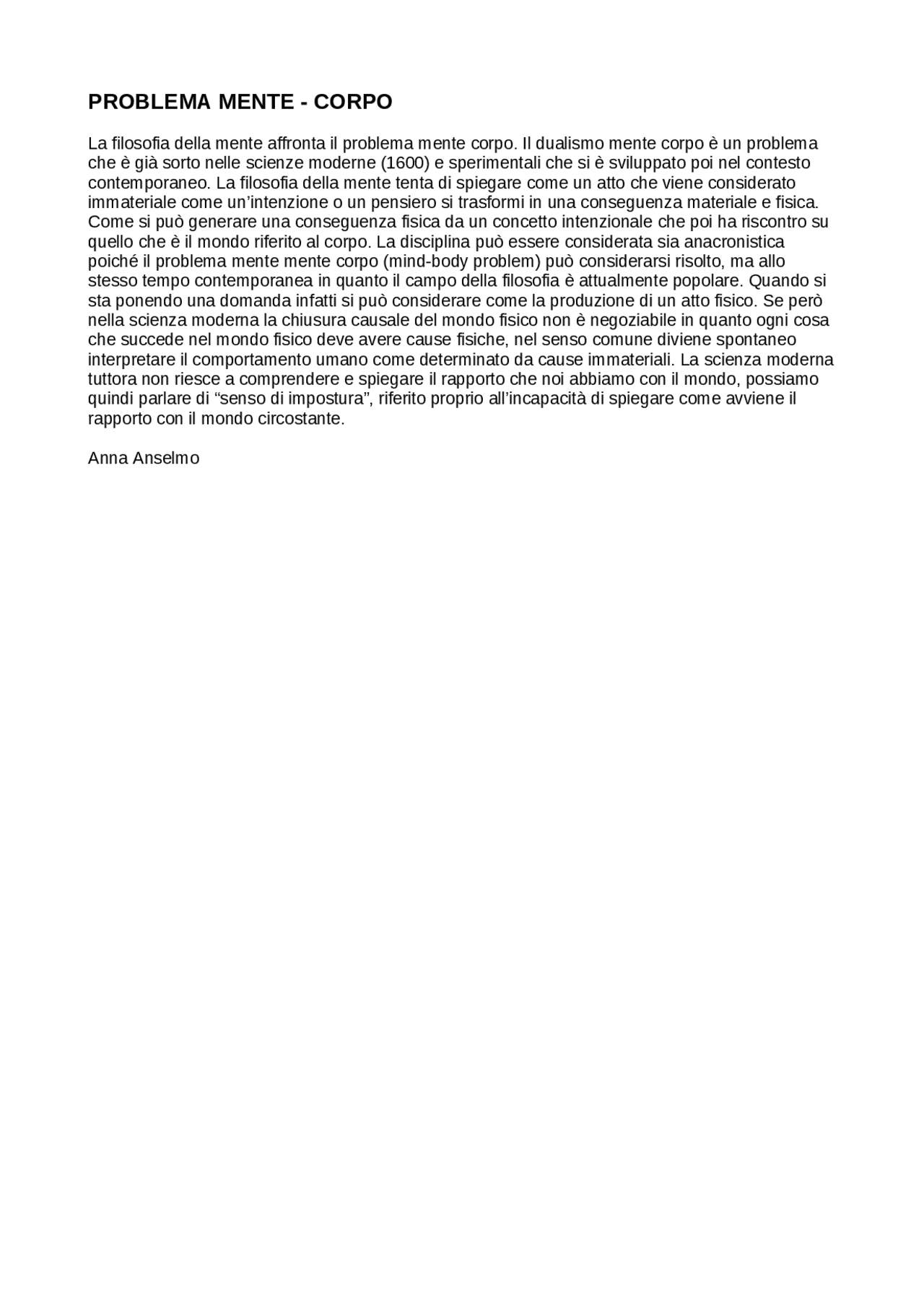 Problema Mente Corpo 2 Docsity