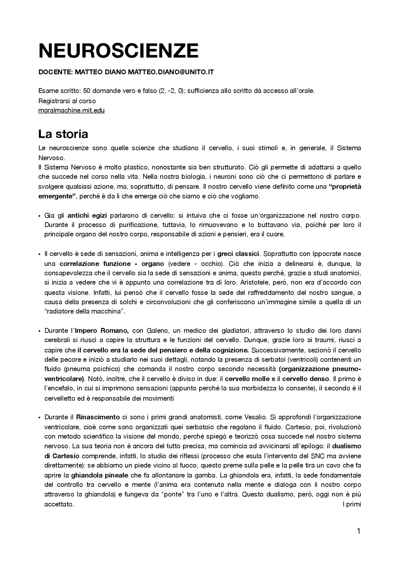 Corso Di Neuroscienze Di Scienze E Tecniche Psicologiche Docsity