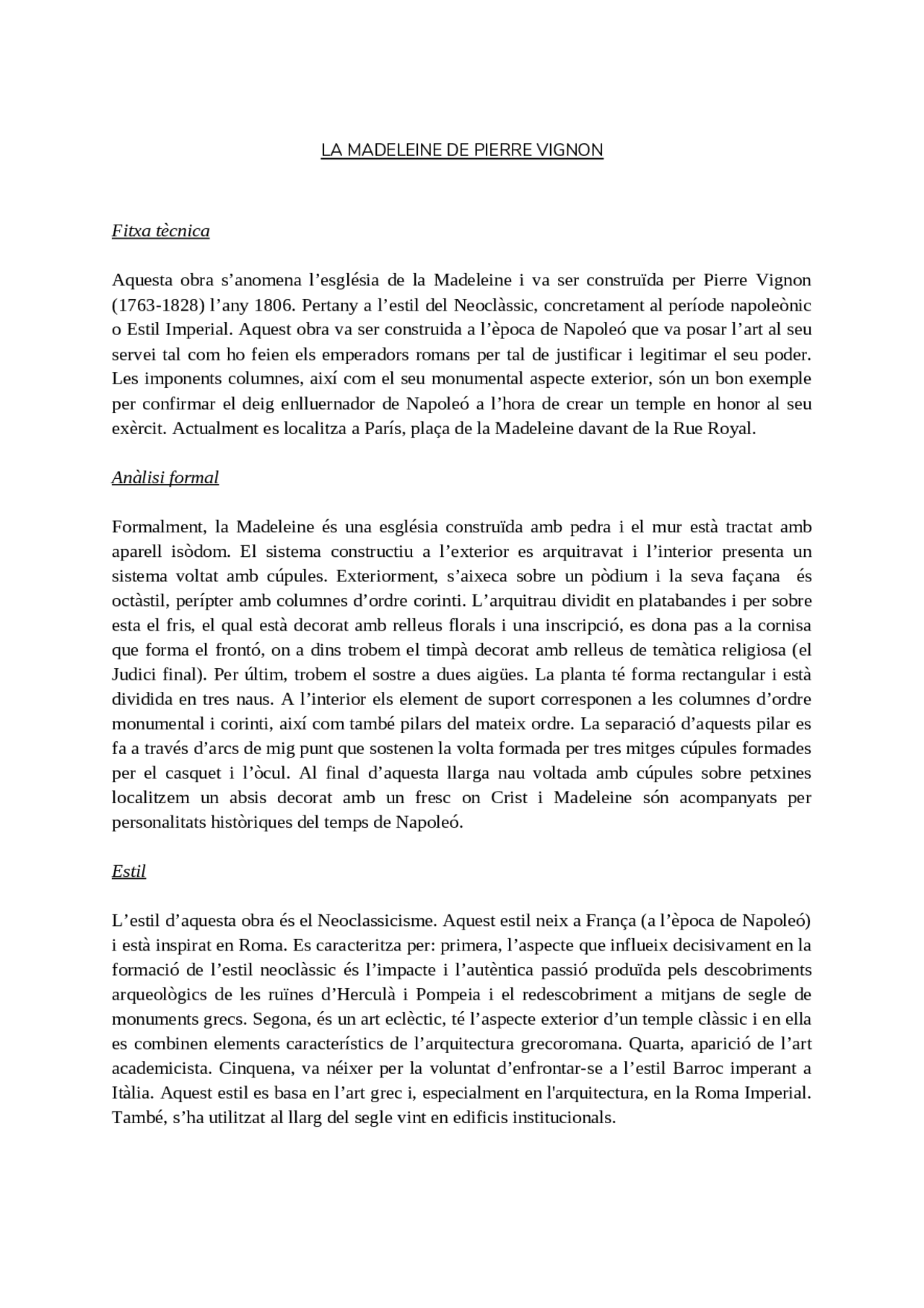 LA MADELEINE DE PIERRE VIGNON - Docsity