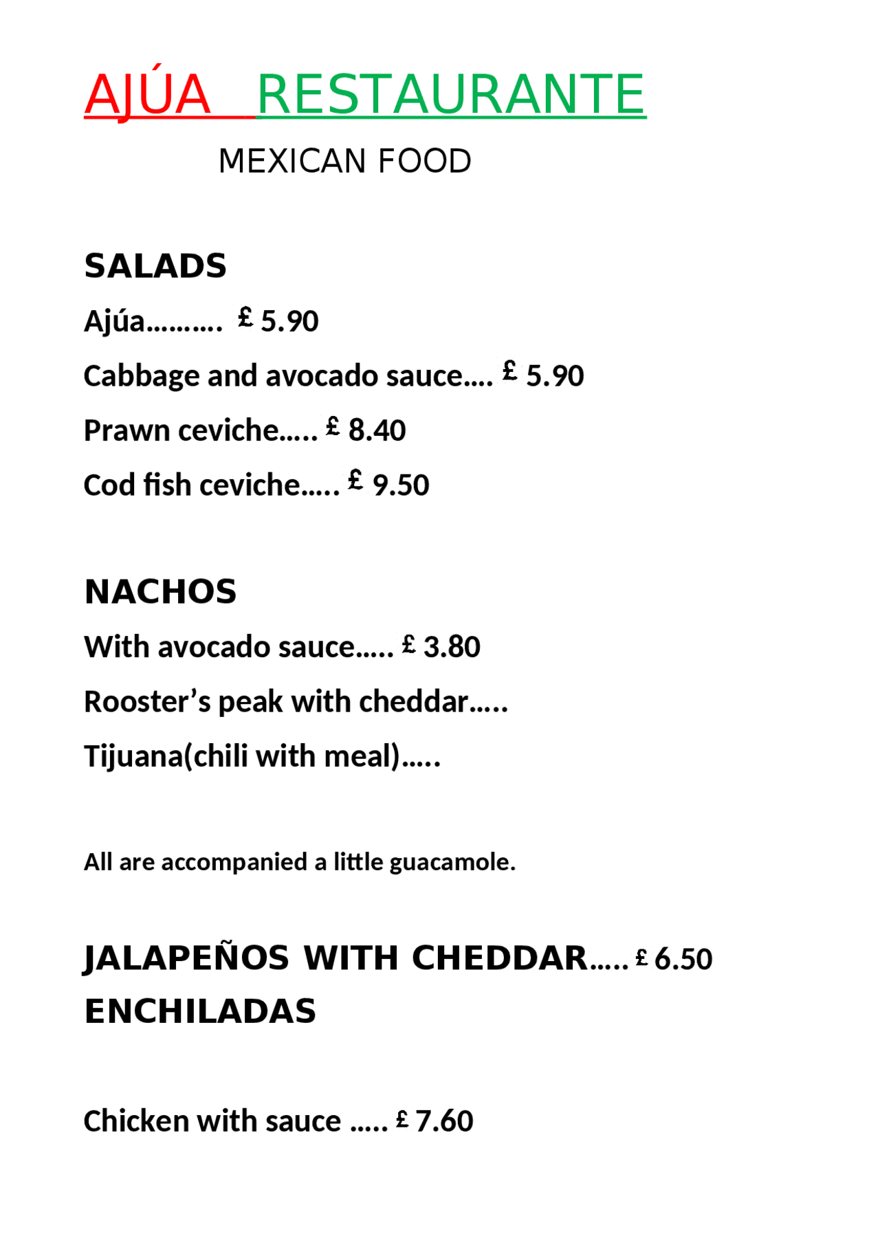 MENU clasico restaurante mexicano - Docsity