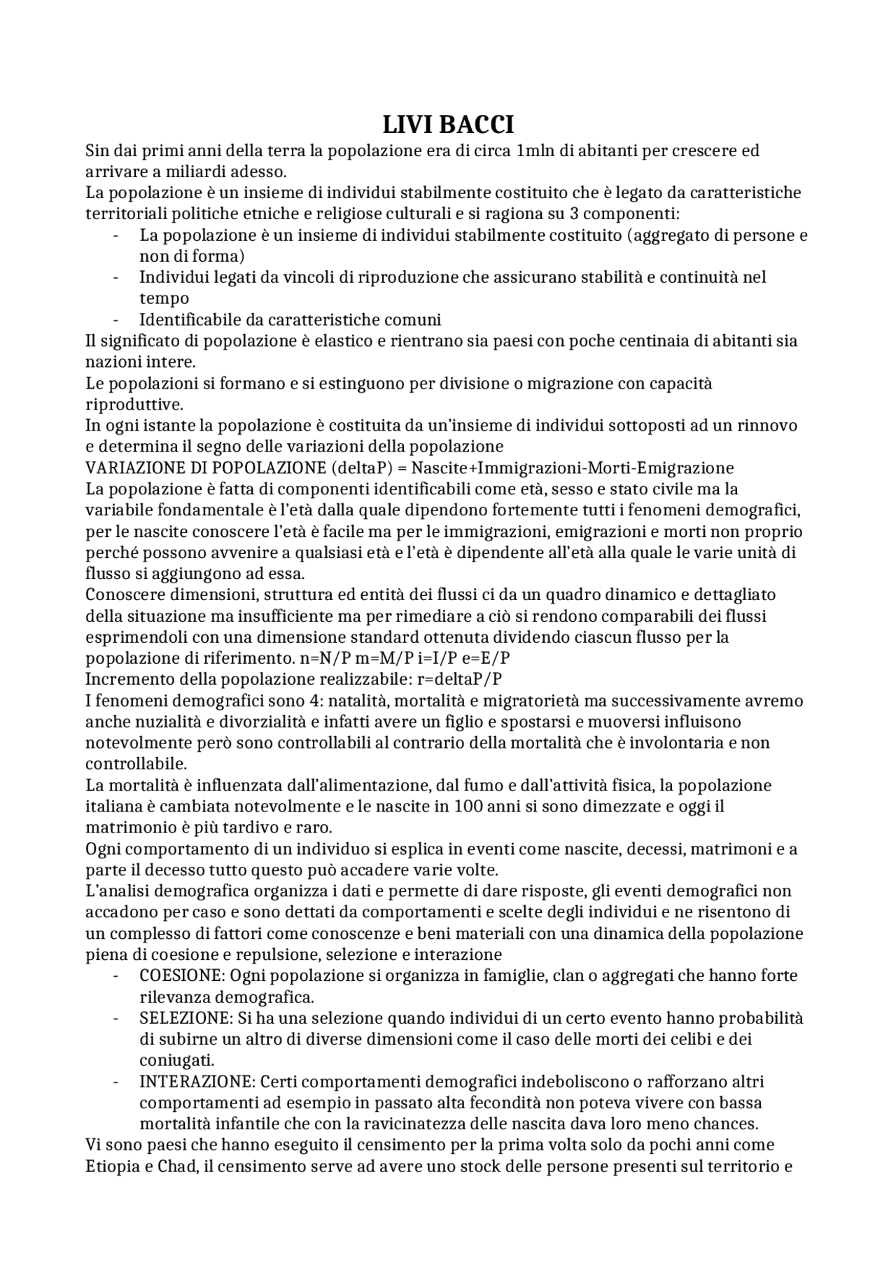 Riassunto Livi Bacci Docsity
