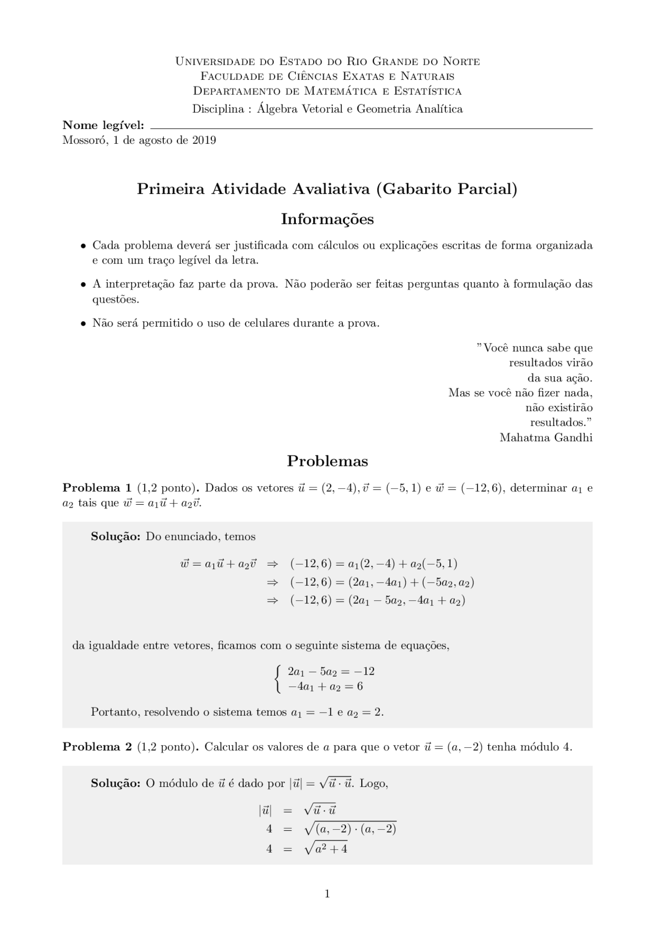 Prova Resolvida De Álgebra Vetorial Exercícios Álgebra Docsity