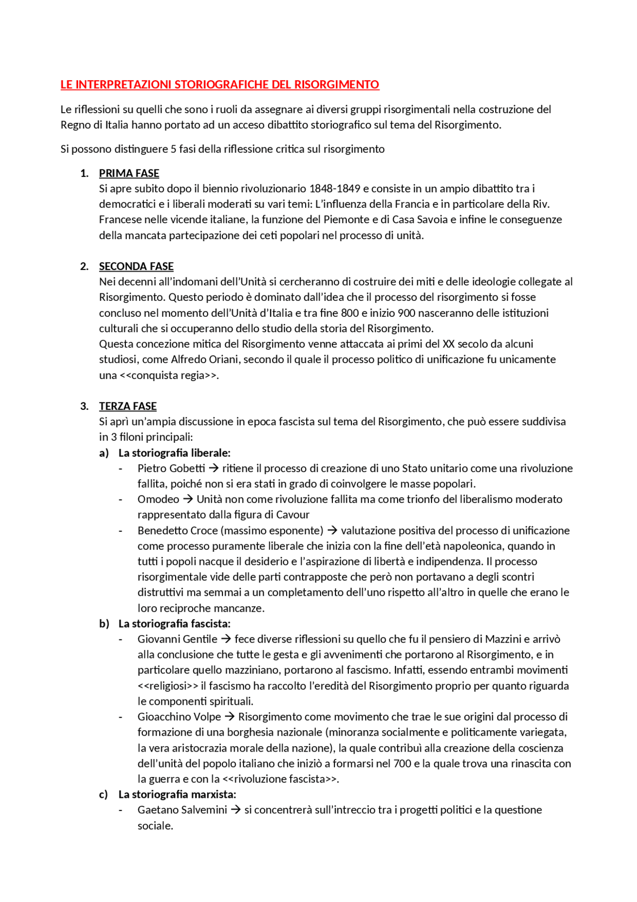 Le interpretazioni storiografiche del risorgimento - Docsity