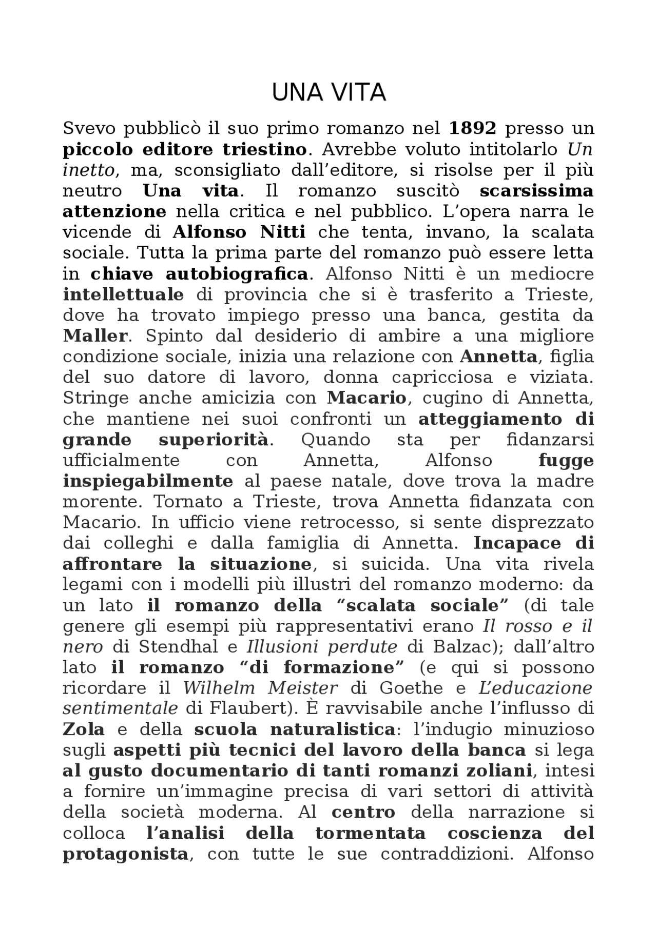 Il Primo Romanzo Una Vita Docsity