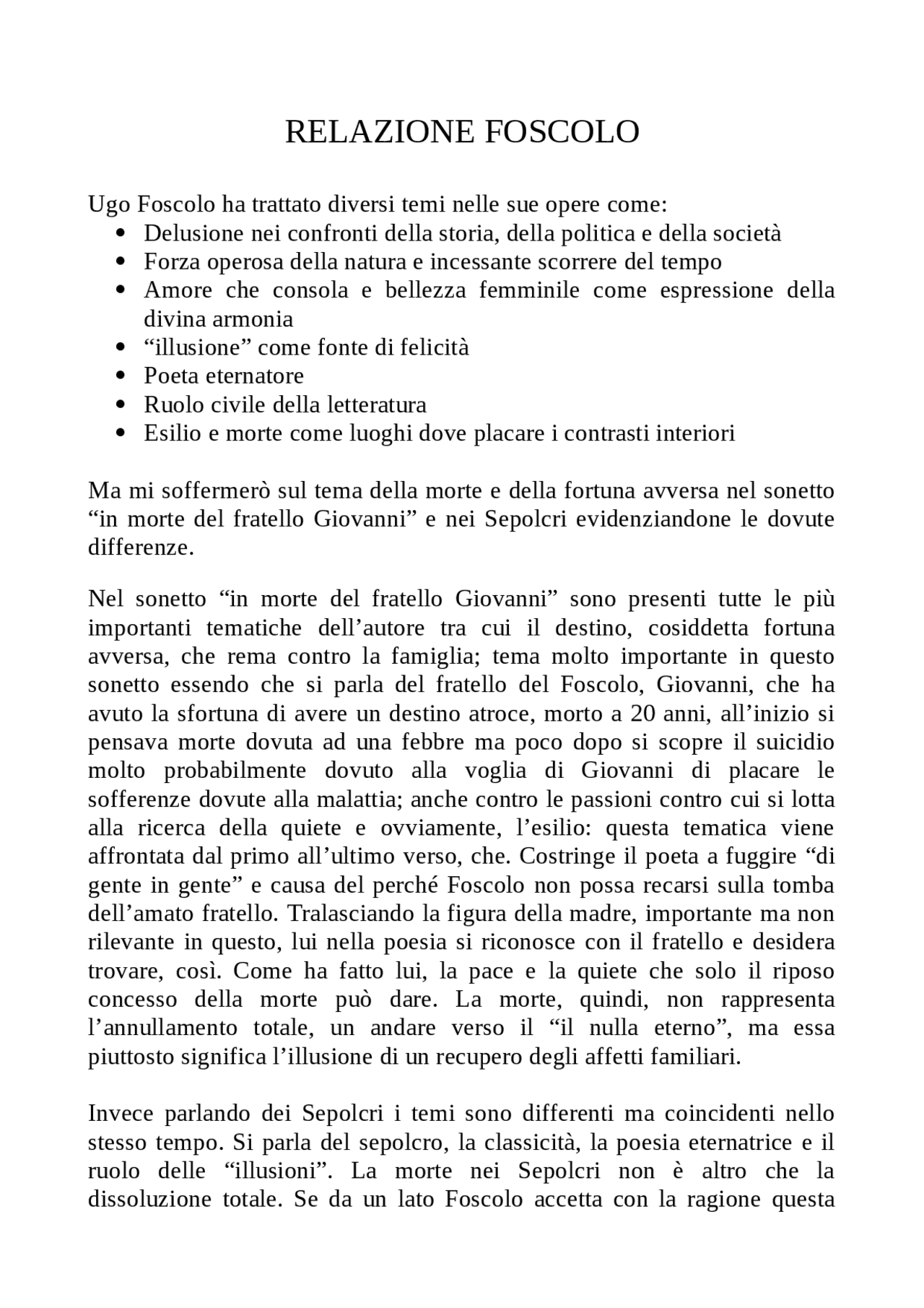 Relazione Su Foscolo Docsity