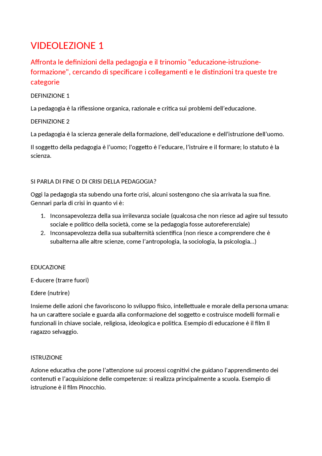 Appunti Pedagogia Delle Differenze Docsity