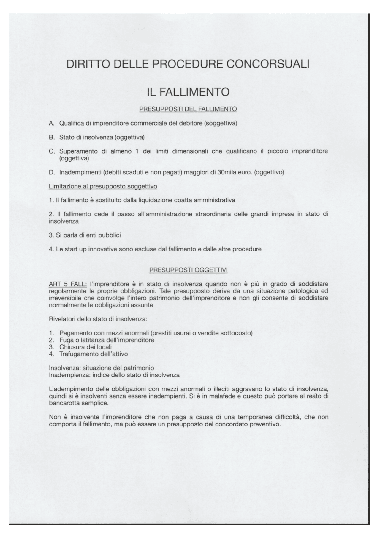 Diritto Delle Procedure Concorsuali Il Fallimento Docsity