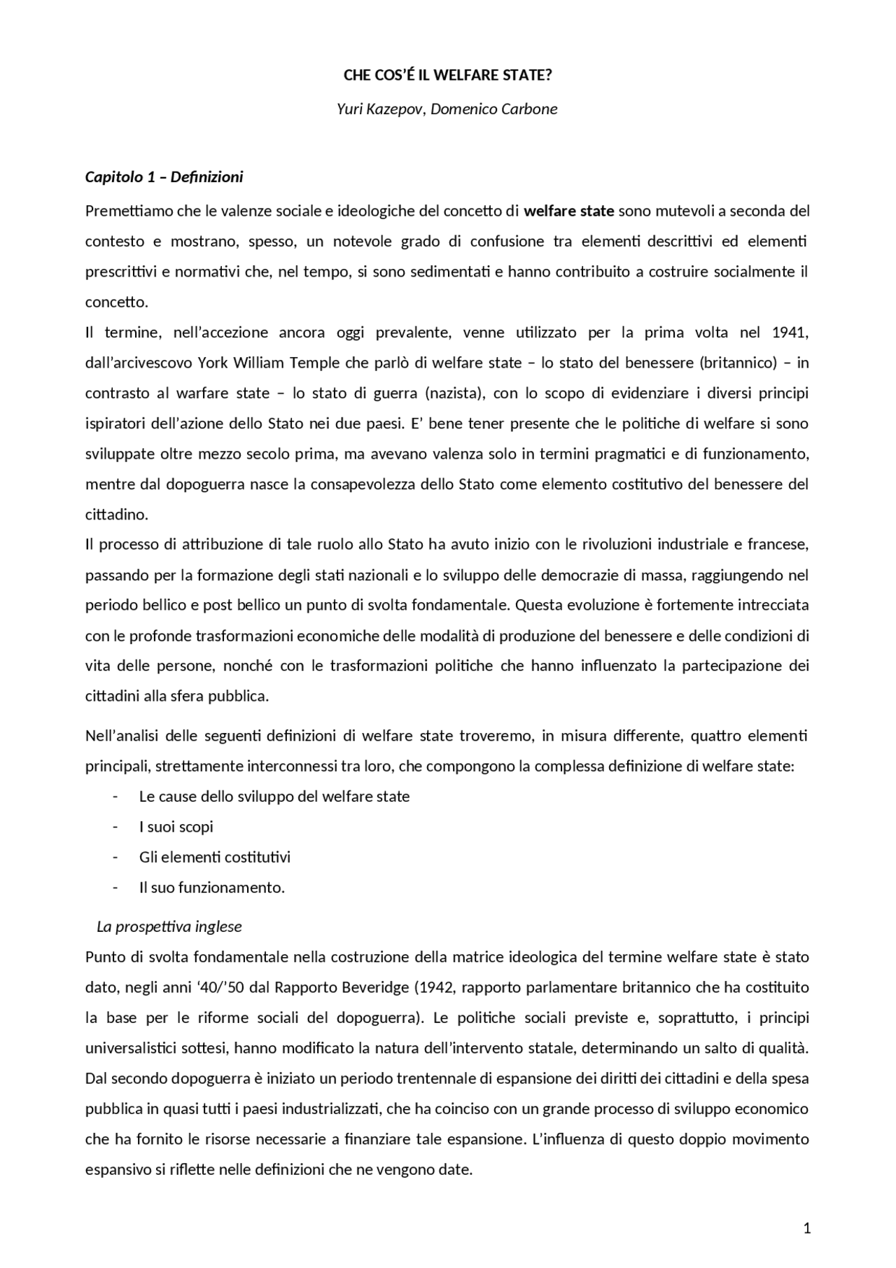 Che cos'è il welfare state? - Docsity