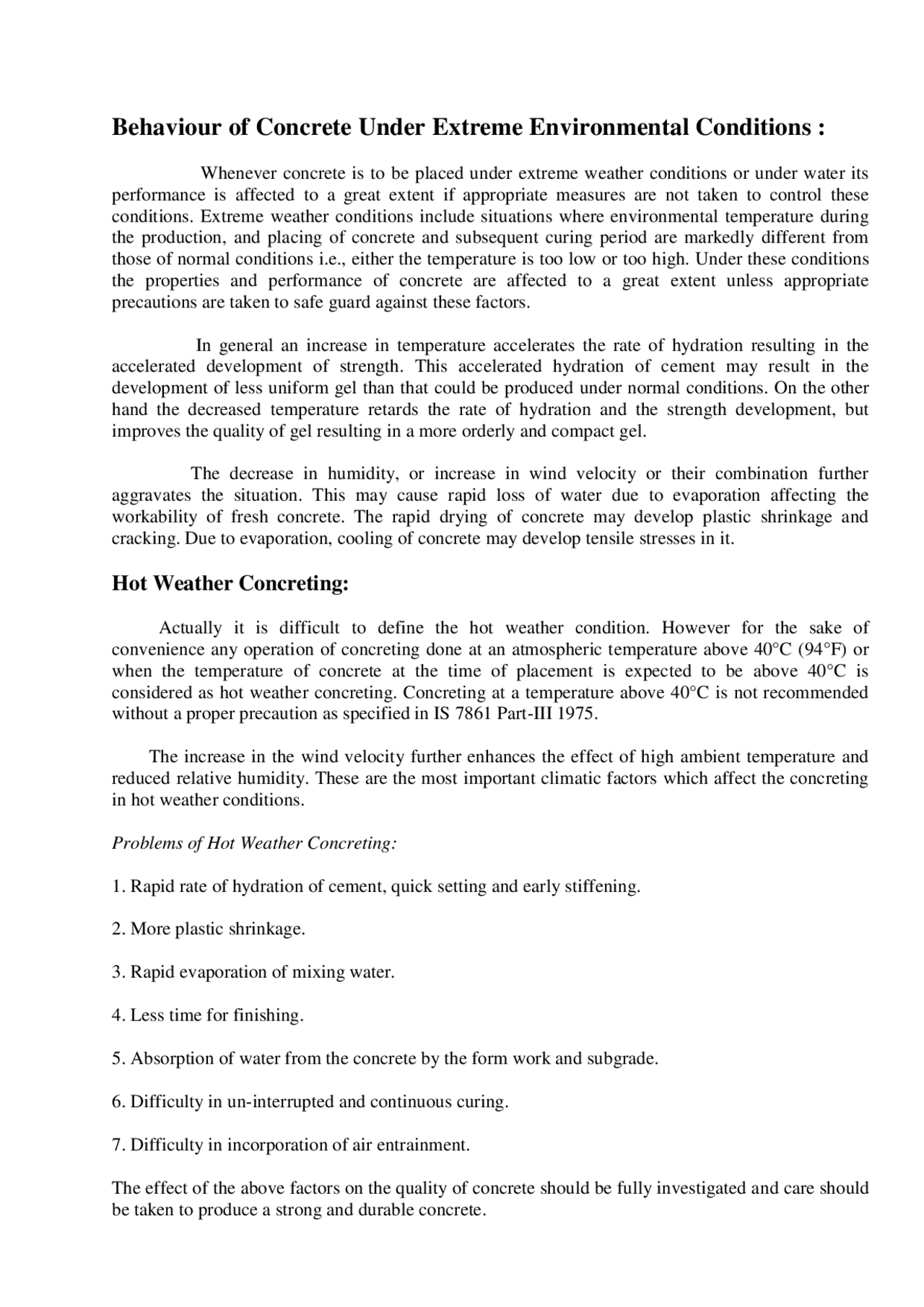 Behaviour of Concrete Under Extreme Weather Condtions - Docsity