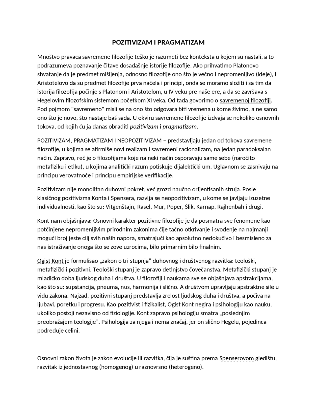 Pozitivizam i pragmatizam | Rezime' predlog Filozofija - Docsity