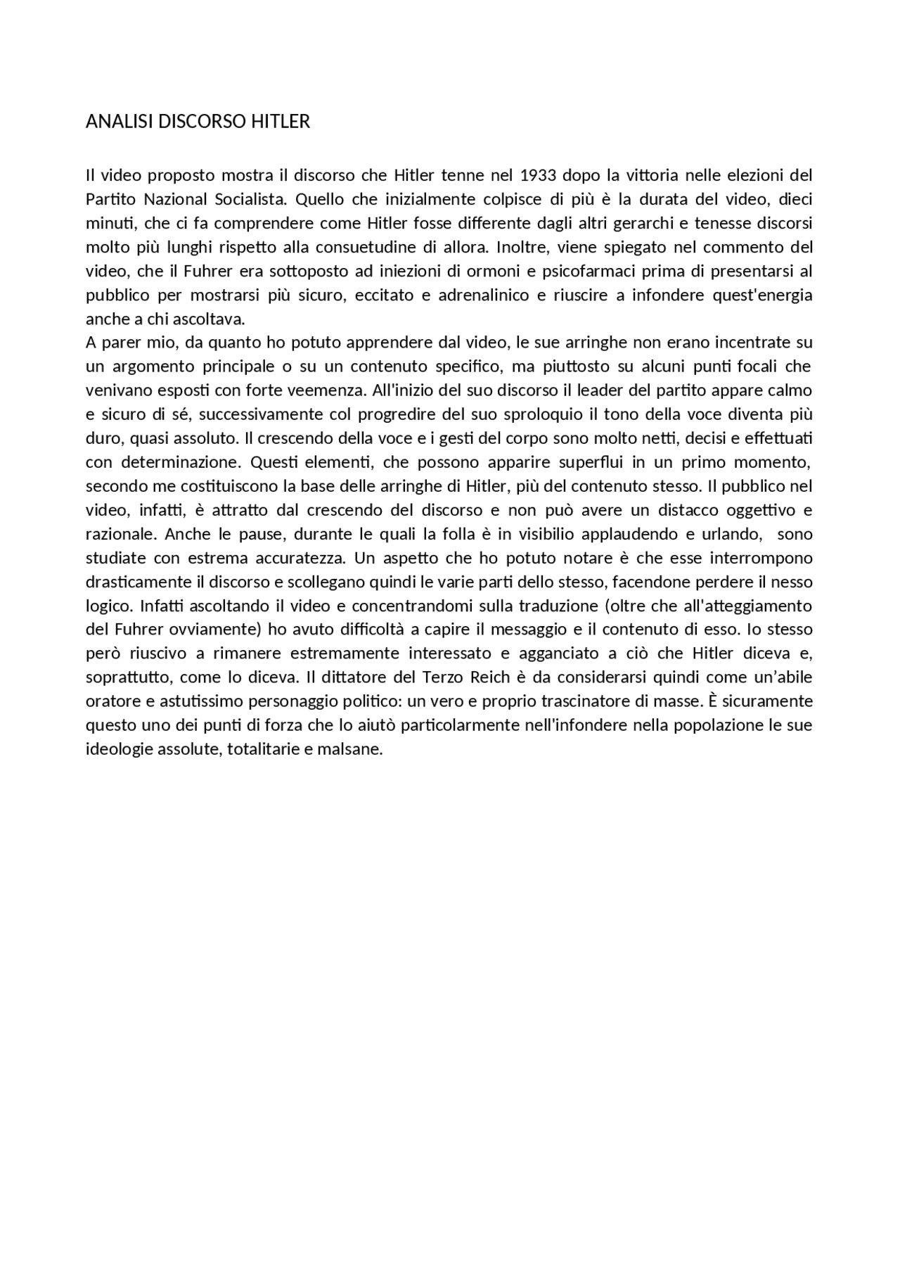 Analisi Di Un Tipico Comizio Hitleriano Docsity