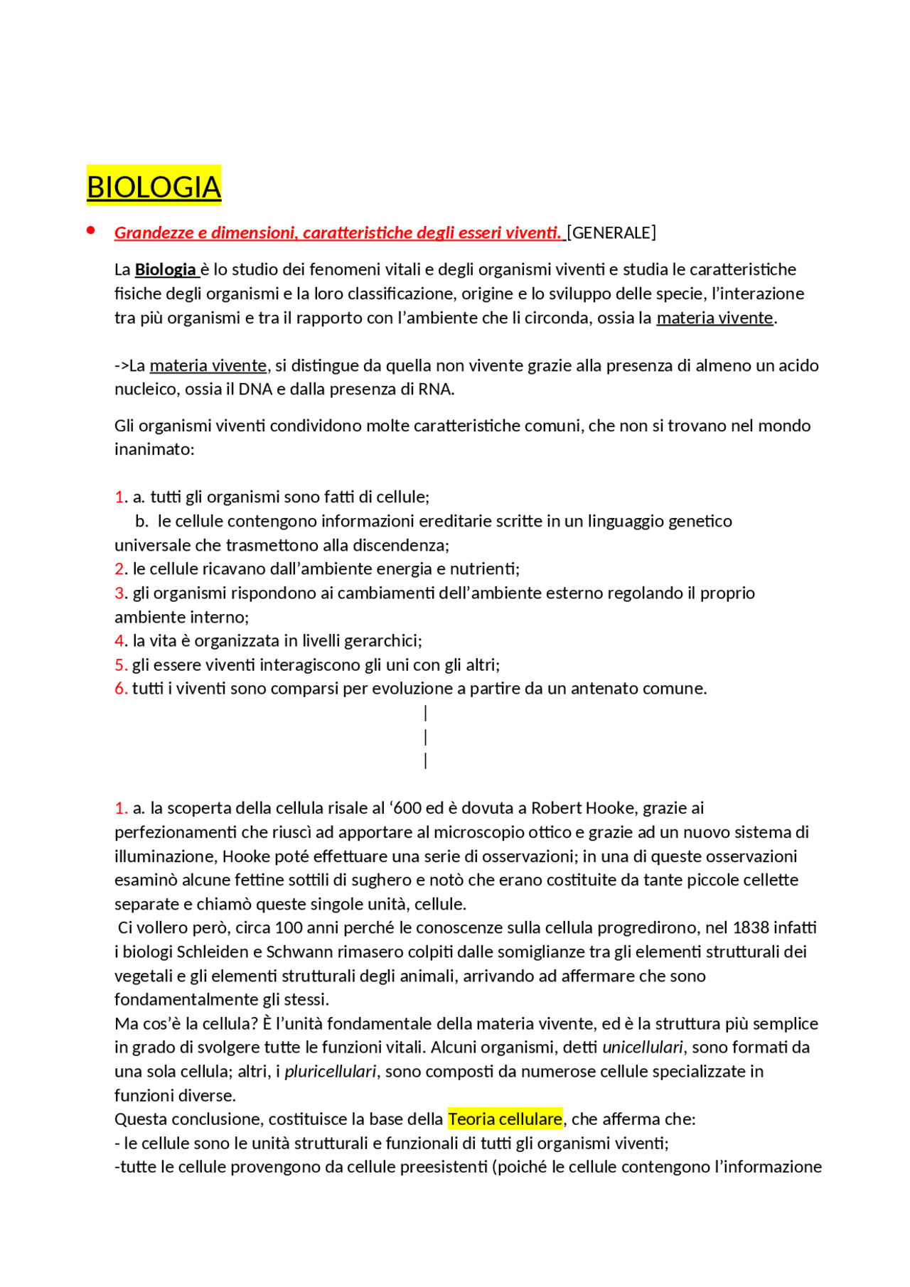 Riassunti programma biologia - Docsity