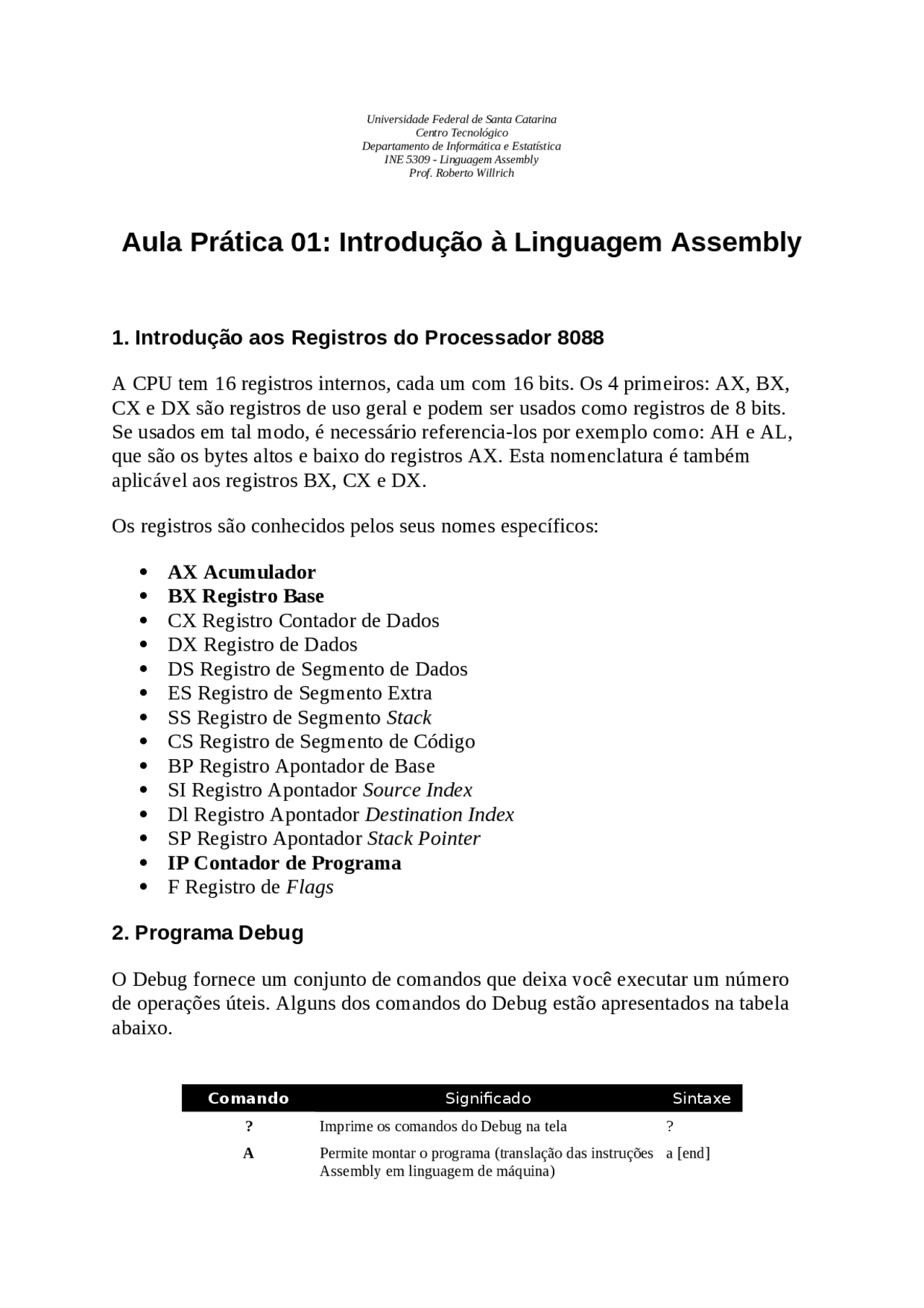 Aula 1 Pratica De Assembly Exercícios Programação Assembly Docsity