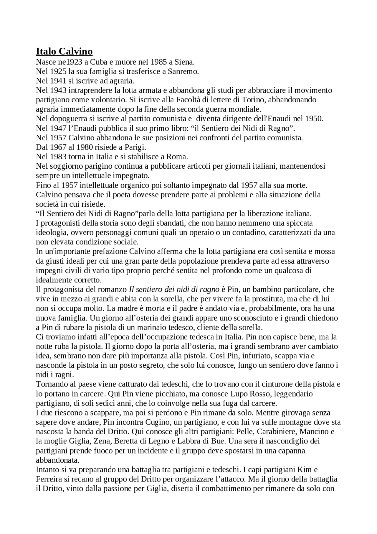 Appunti Su Italo Calvino Docsity