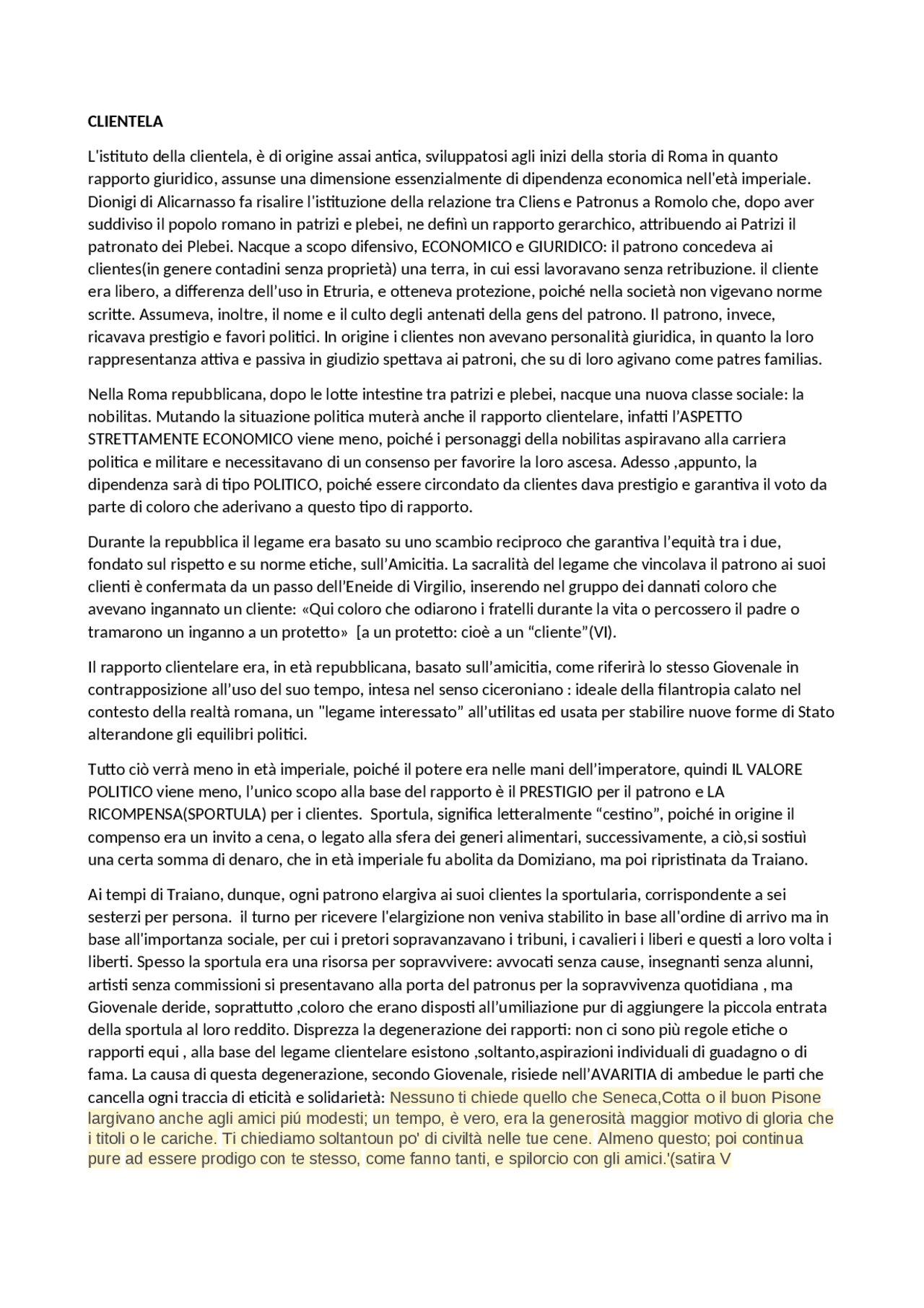 CLIENTELA nella letteratura latina Marziale e Giovenale | Appunti di Latino | Docsity