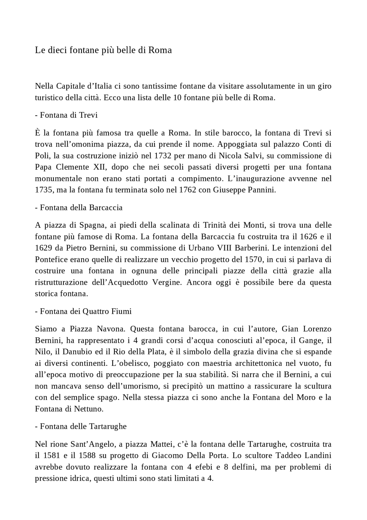 Le Fontane Più Belle Di Roma Docsity