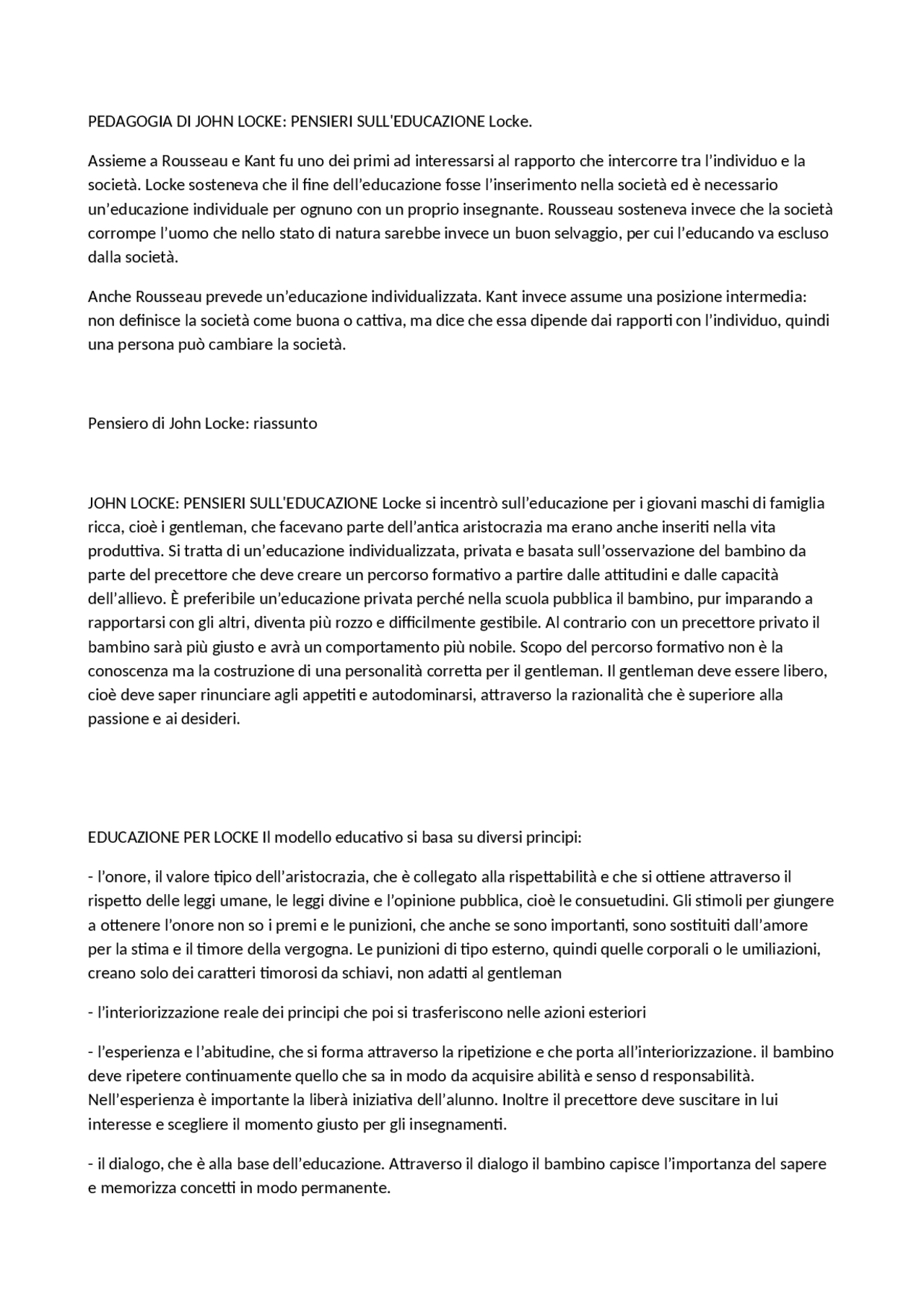 Pedagogia Di John Locke Docsity