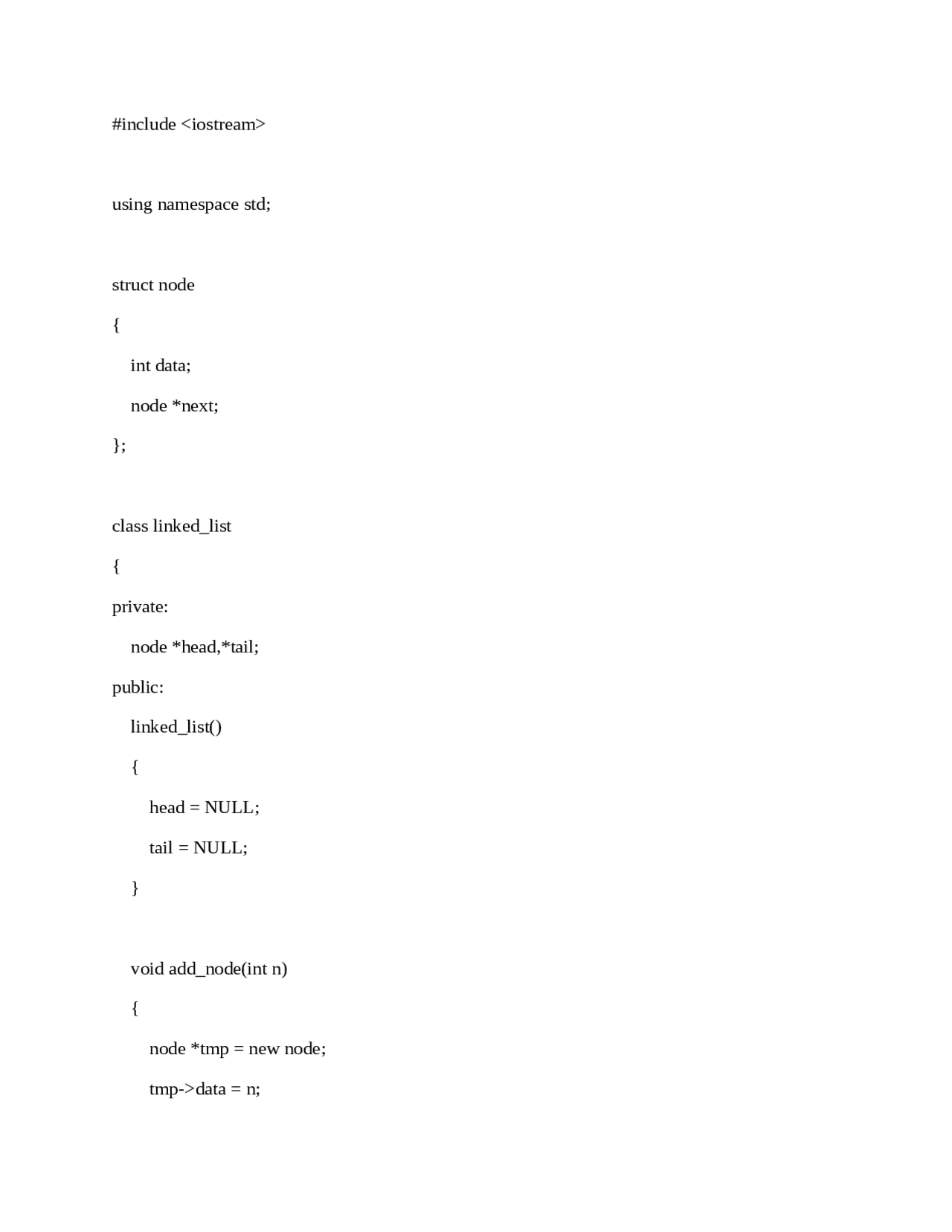 C++ code for Insertion in linked list | Exercises Data Structures and Algorithms | Docsity