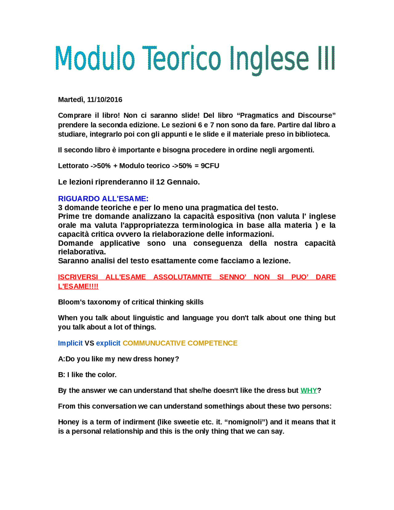 Modulo Teorico Inglese 3 Docsity
