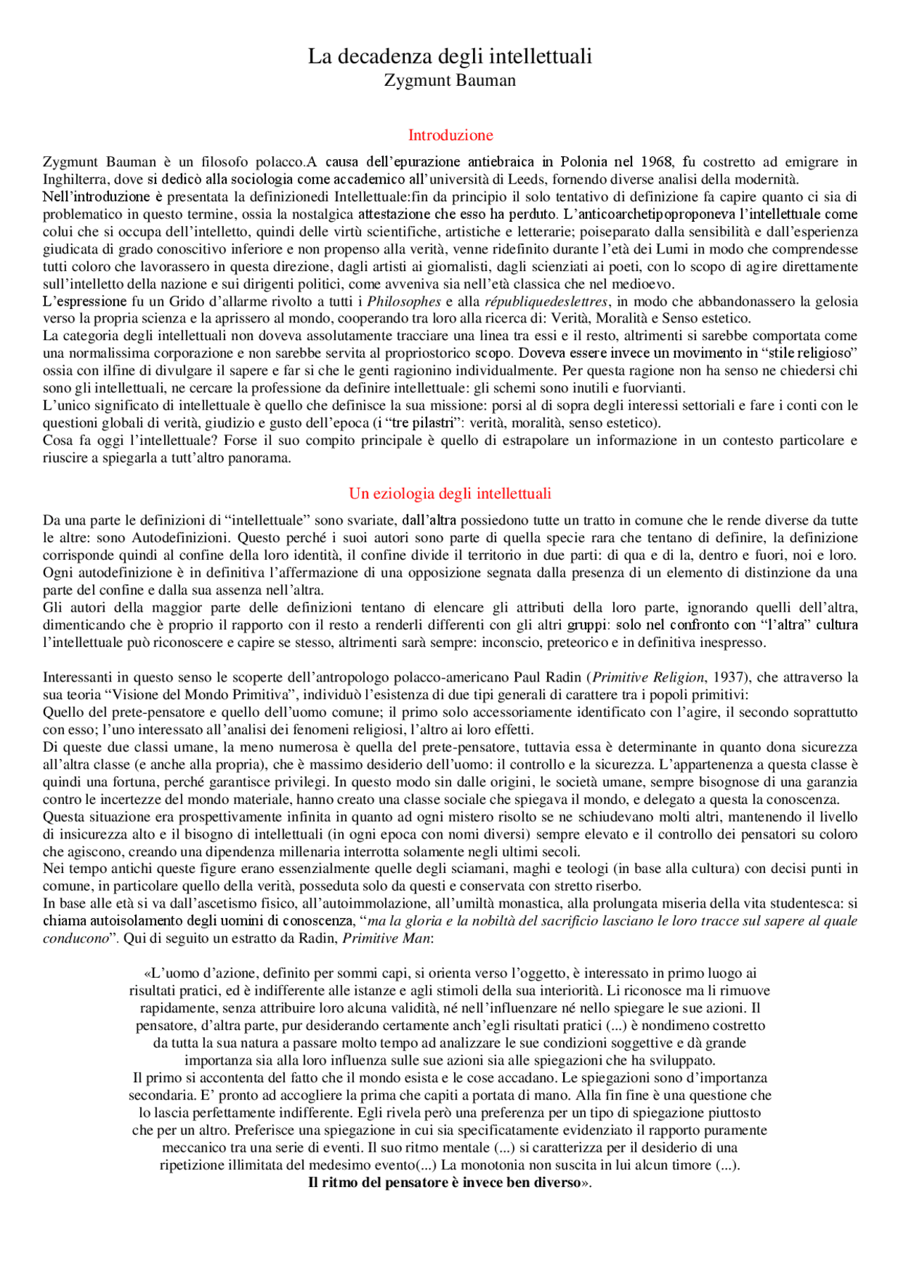 Riassunto La Decadenza Degli Intellettuali Docsity