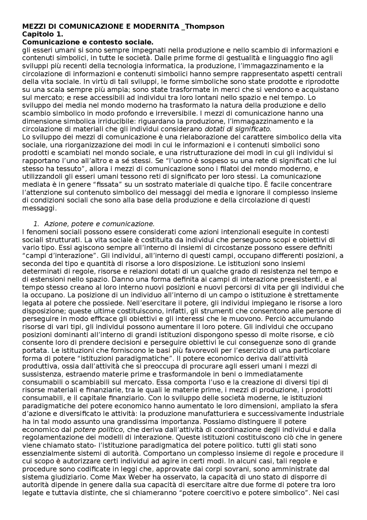 Mezzi Di Comunicazione E Modernità Docsity