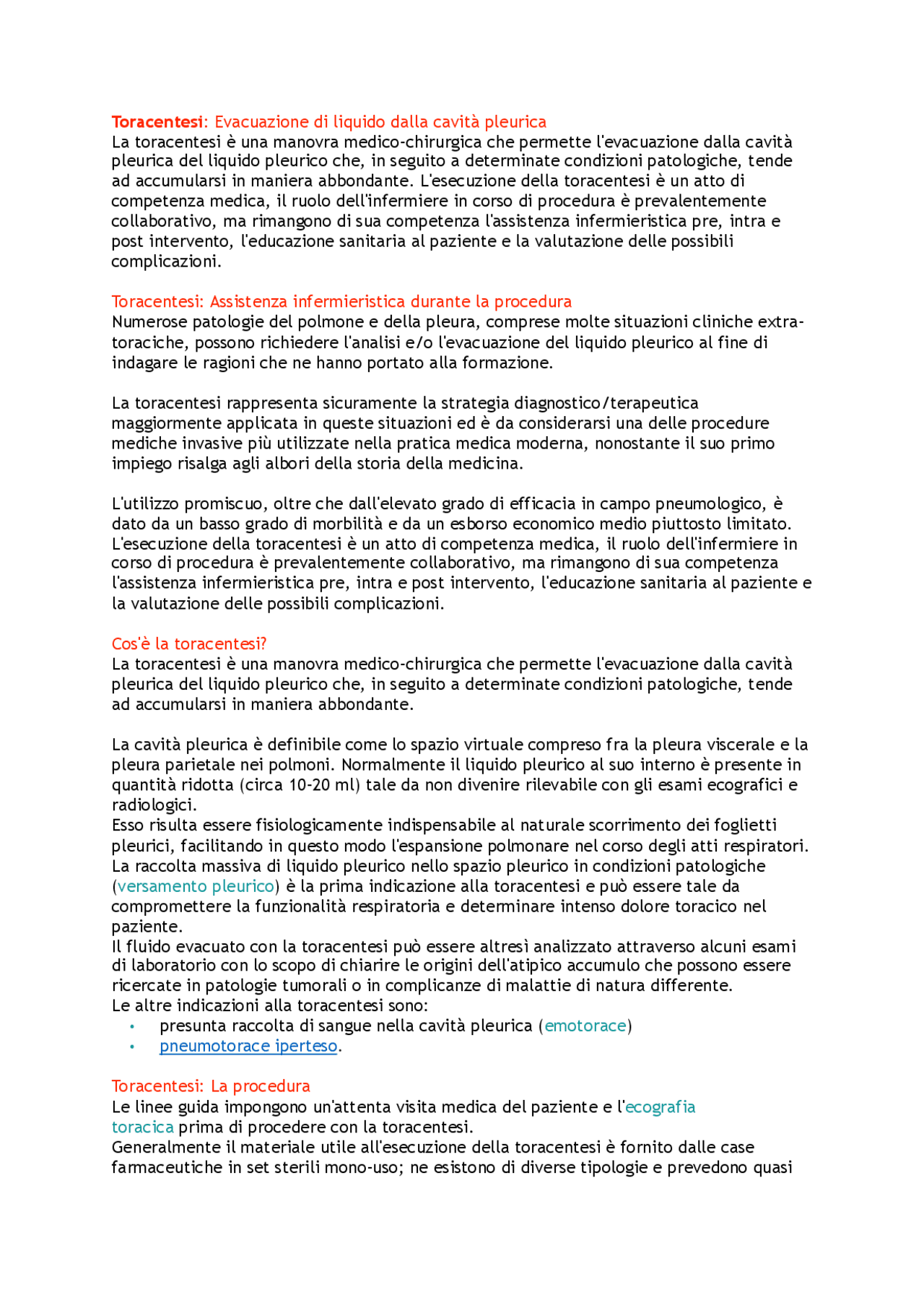 Toracentesi Procedura Infermieristica Docsity