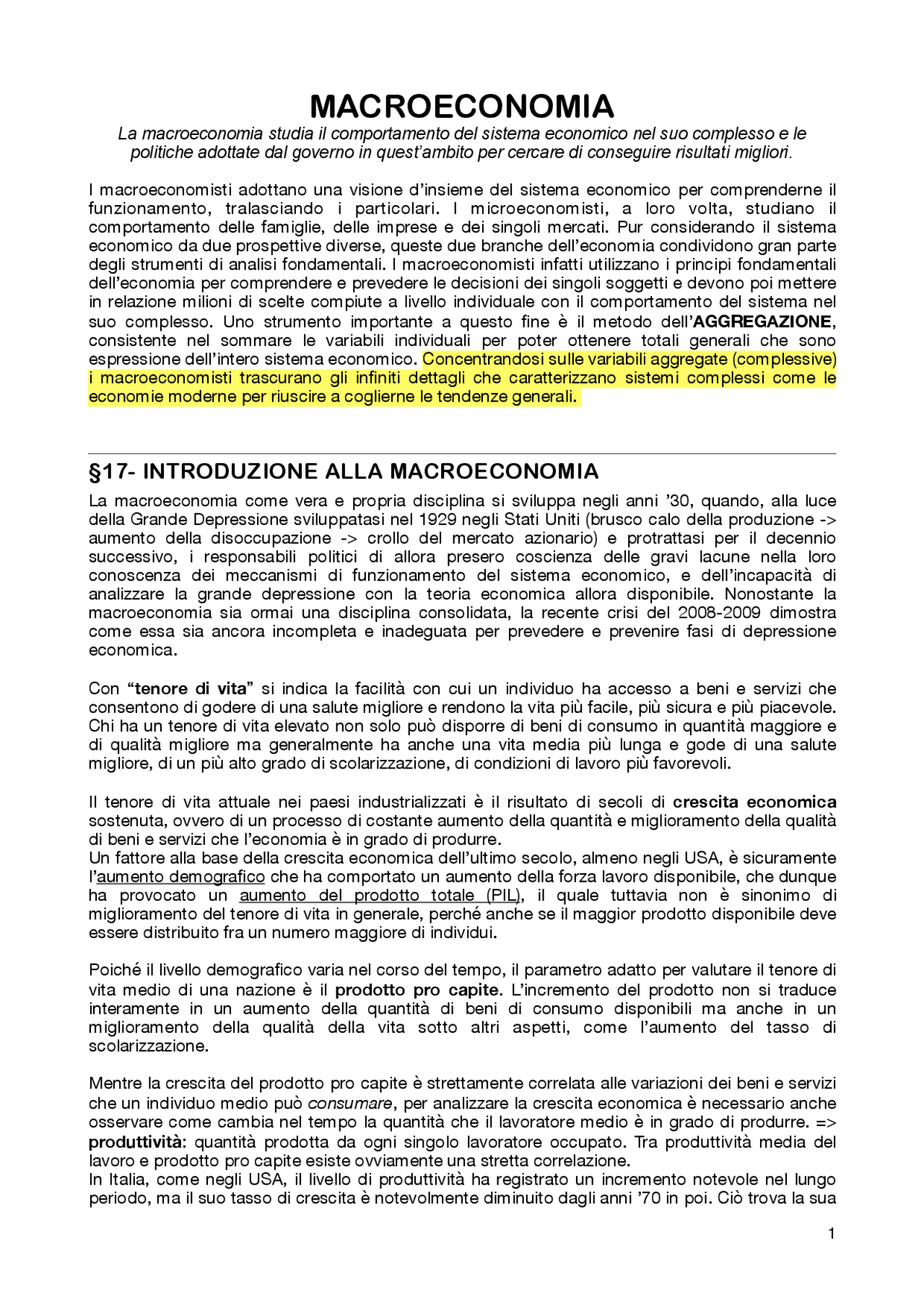 Appunti integrati di Macroeconomia, Prof Grillo UCSC - Docsity