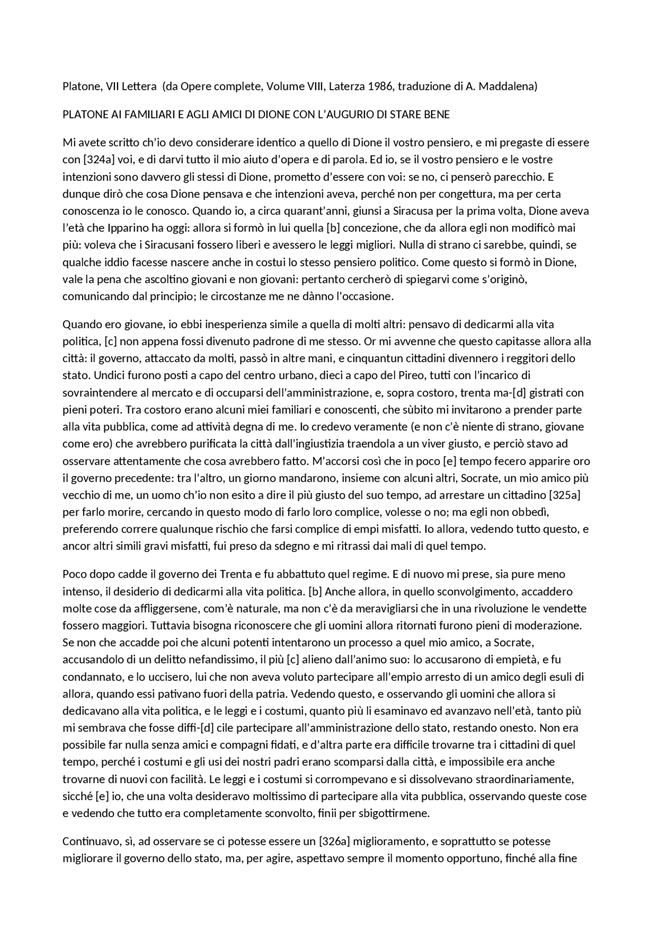 La settima lettere di platone - Docsity