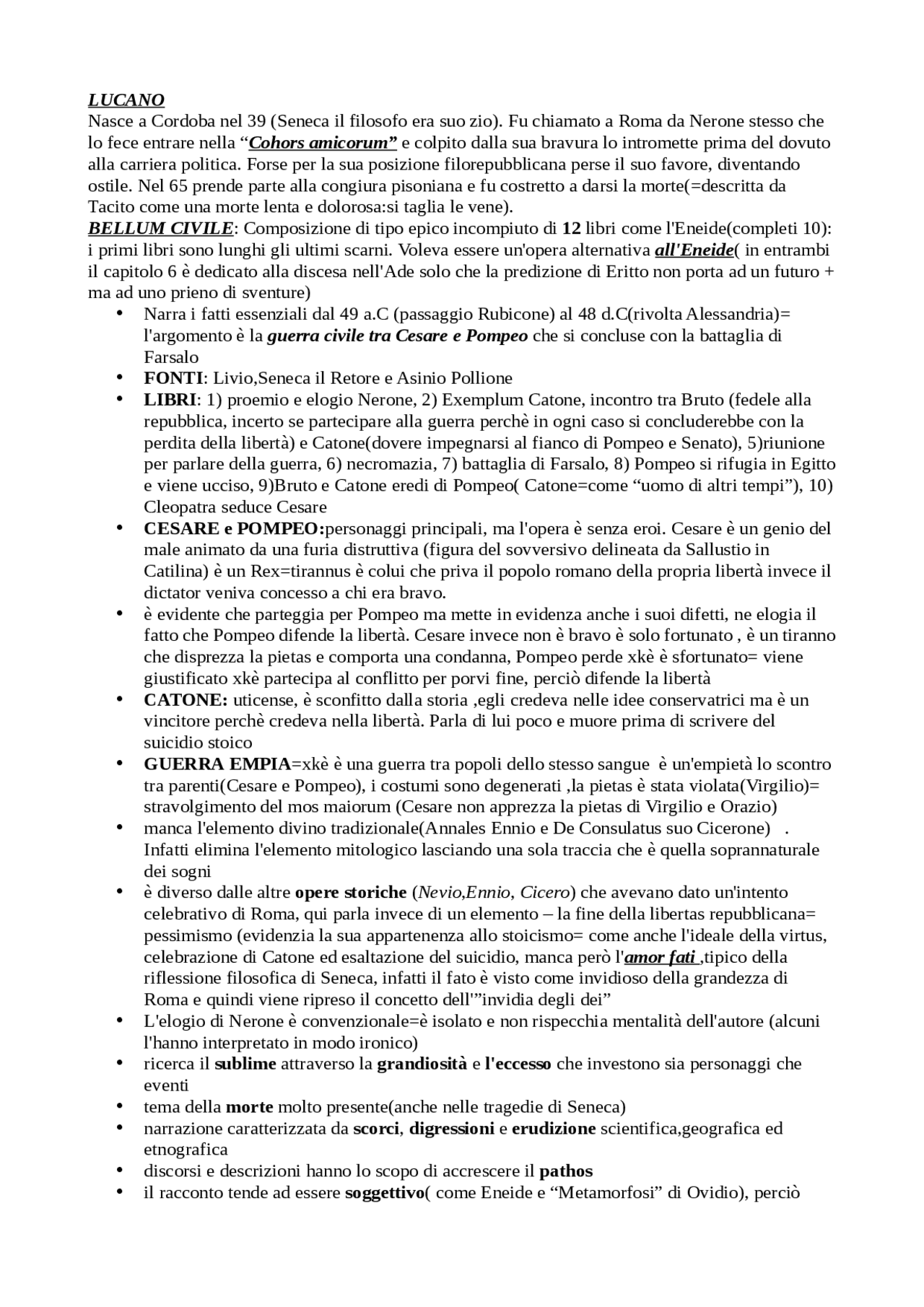 Lucano Vita E Opere Riassunto Schematico Docsity