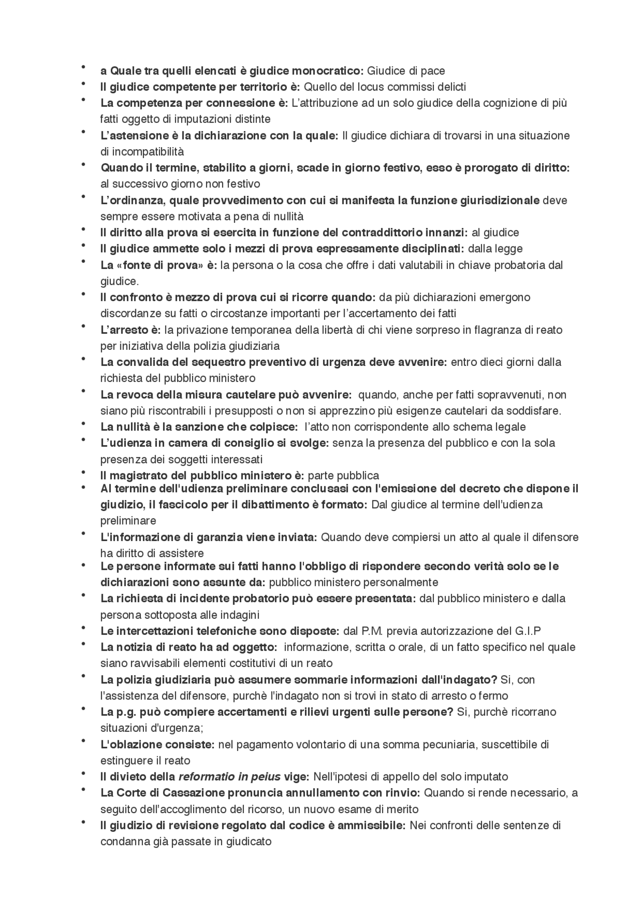 Procedura Penale Pegaso Appunti Di Diritto Processuale Penale Docsity