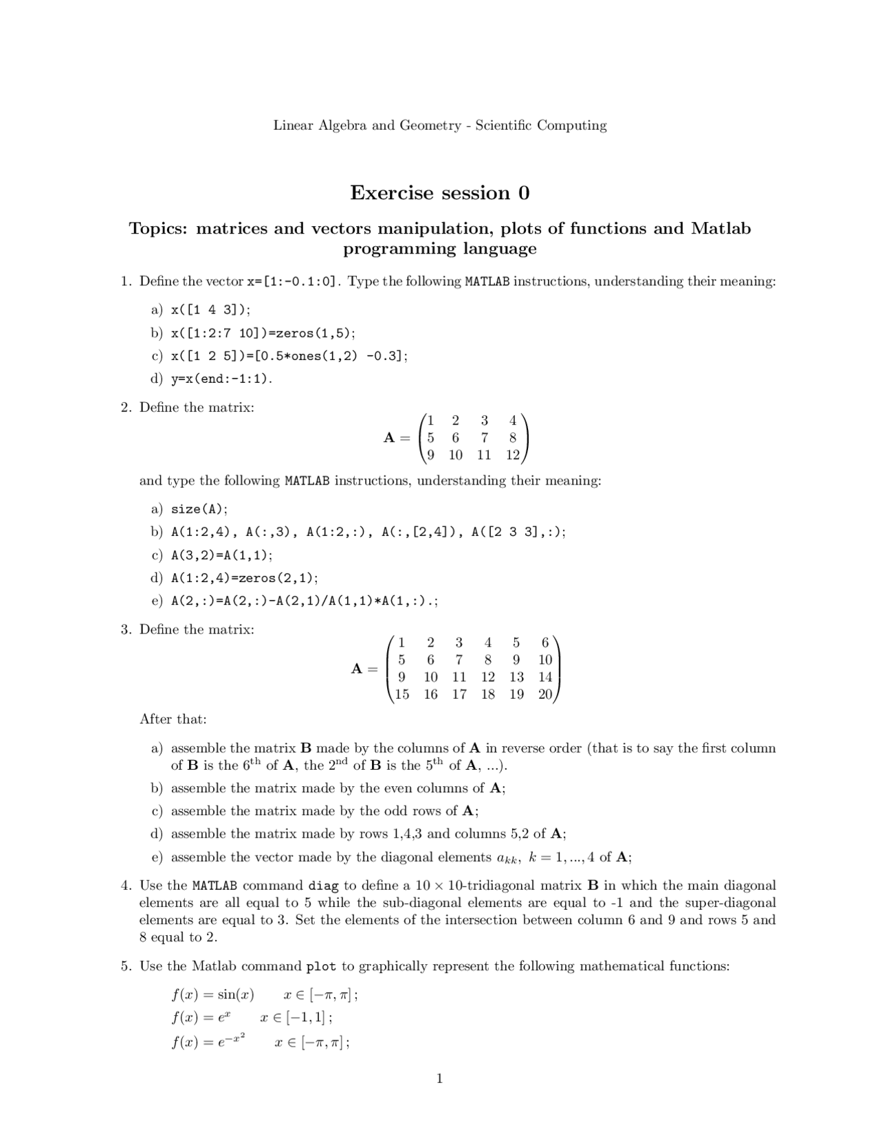 Esercizitazione Matlab Docsity