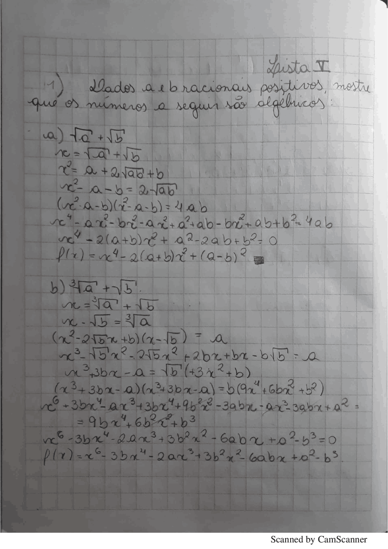 Lista de exercicios algebra - Docsity