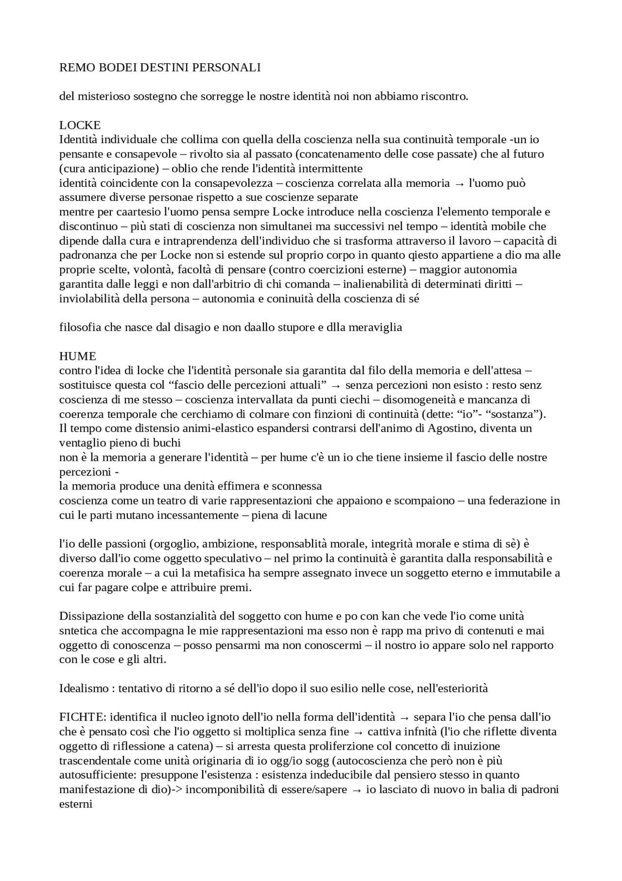 Appunti Su Remo Bodei Docsity