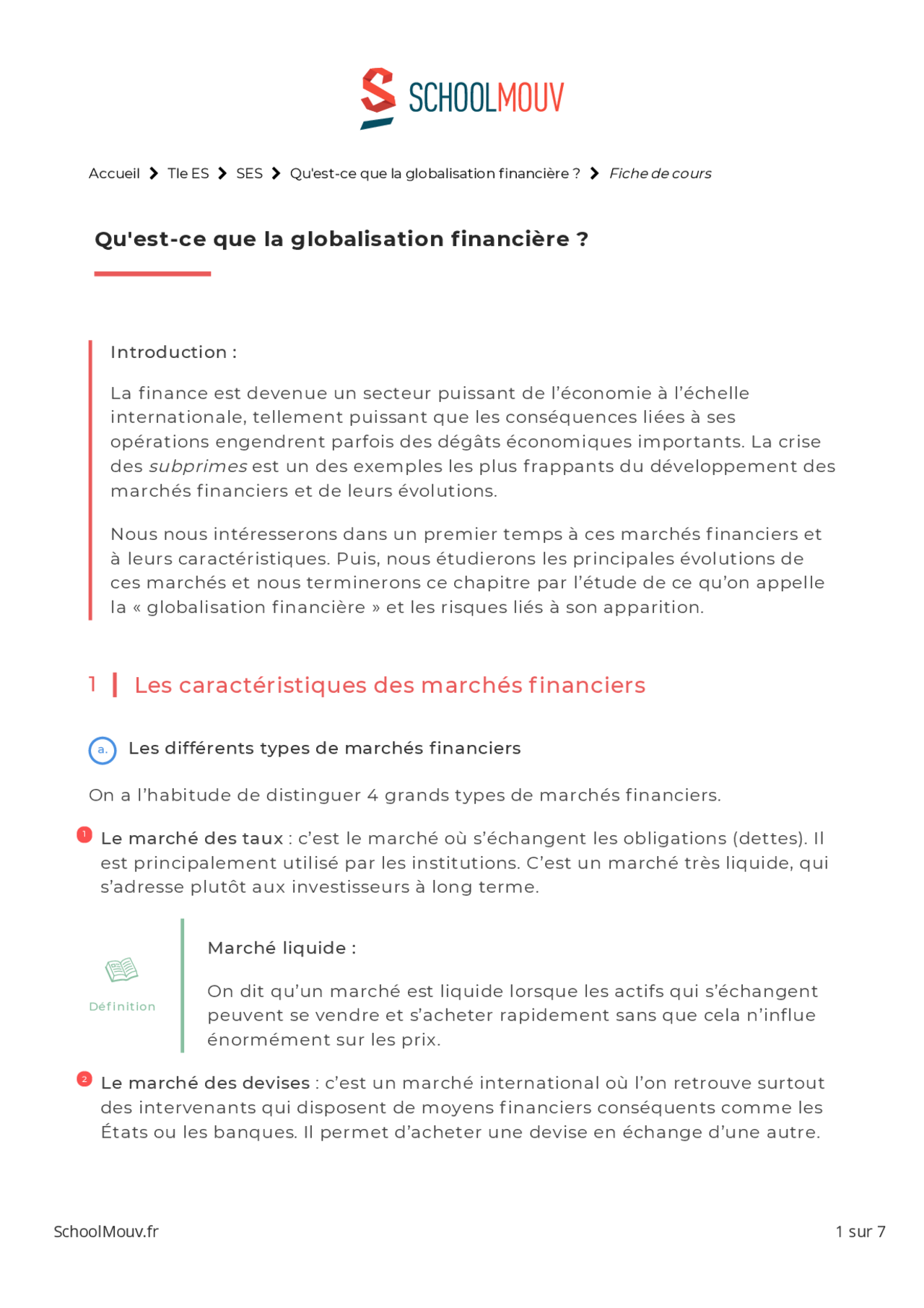 Qu'est-ce que la globalisation financière? - Docsity