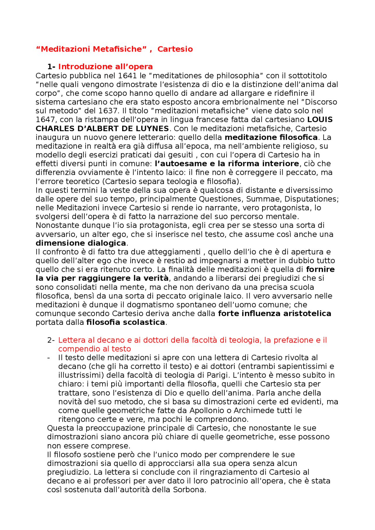 Meditazioni Metafisiche Cartesio Docsity