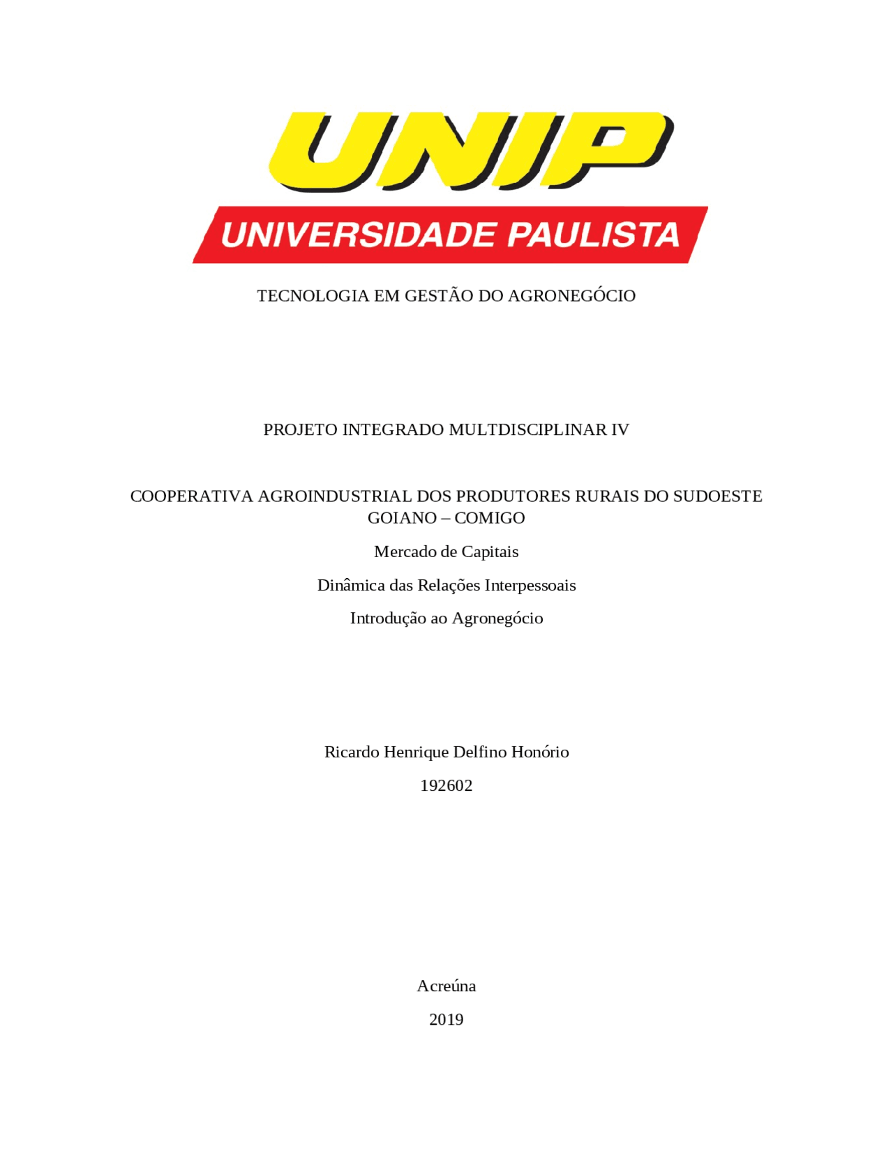 Pim Iv GestÃo Ao AgronegÓcio Pim Nota De 90 Pontos No Projeto Docsity