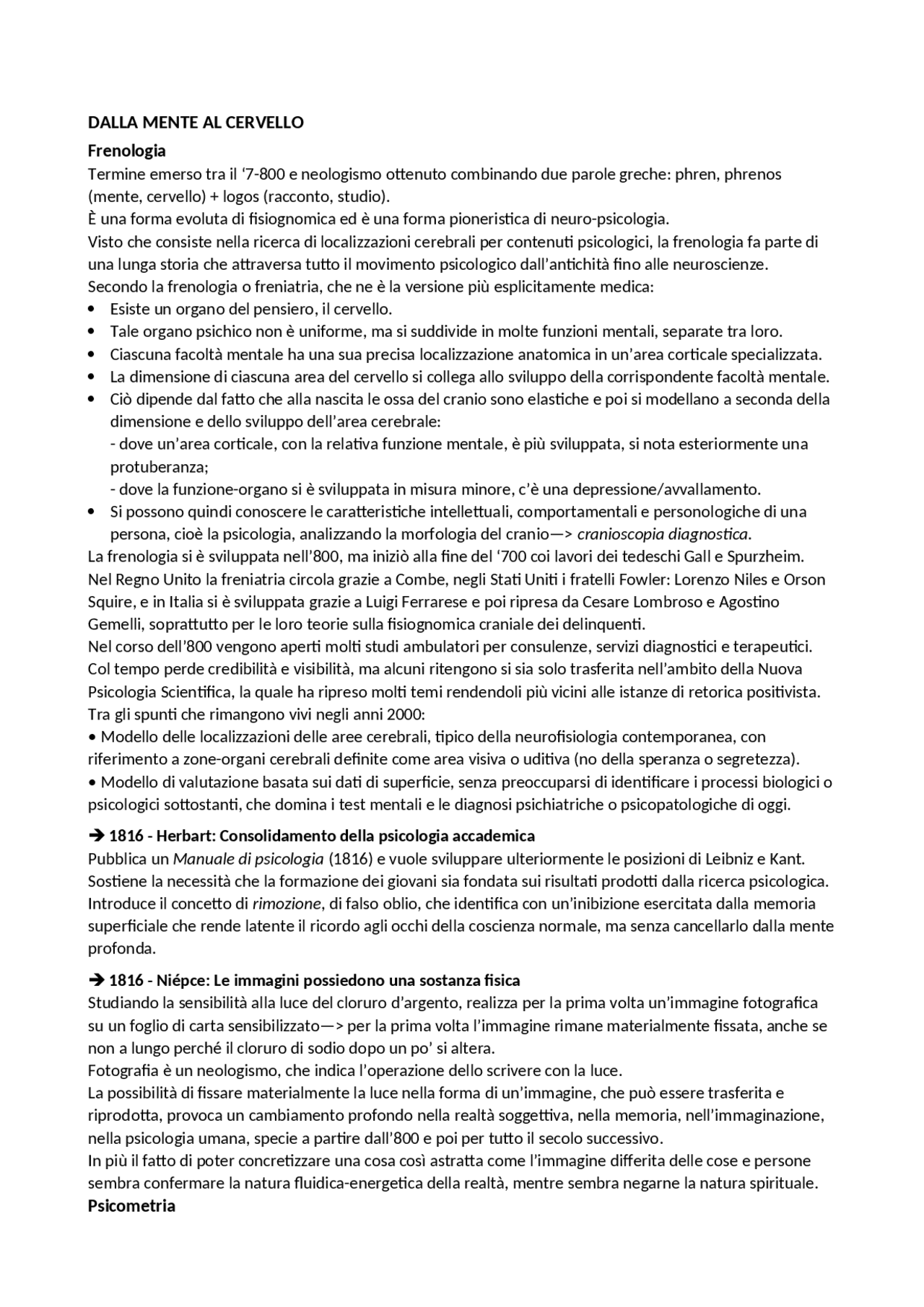 Dalla Mente Al Cervello Docsity