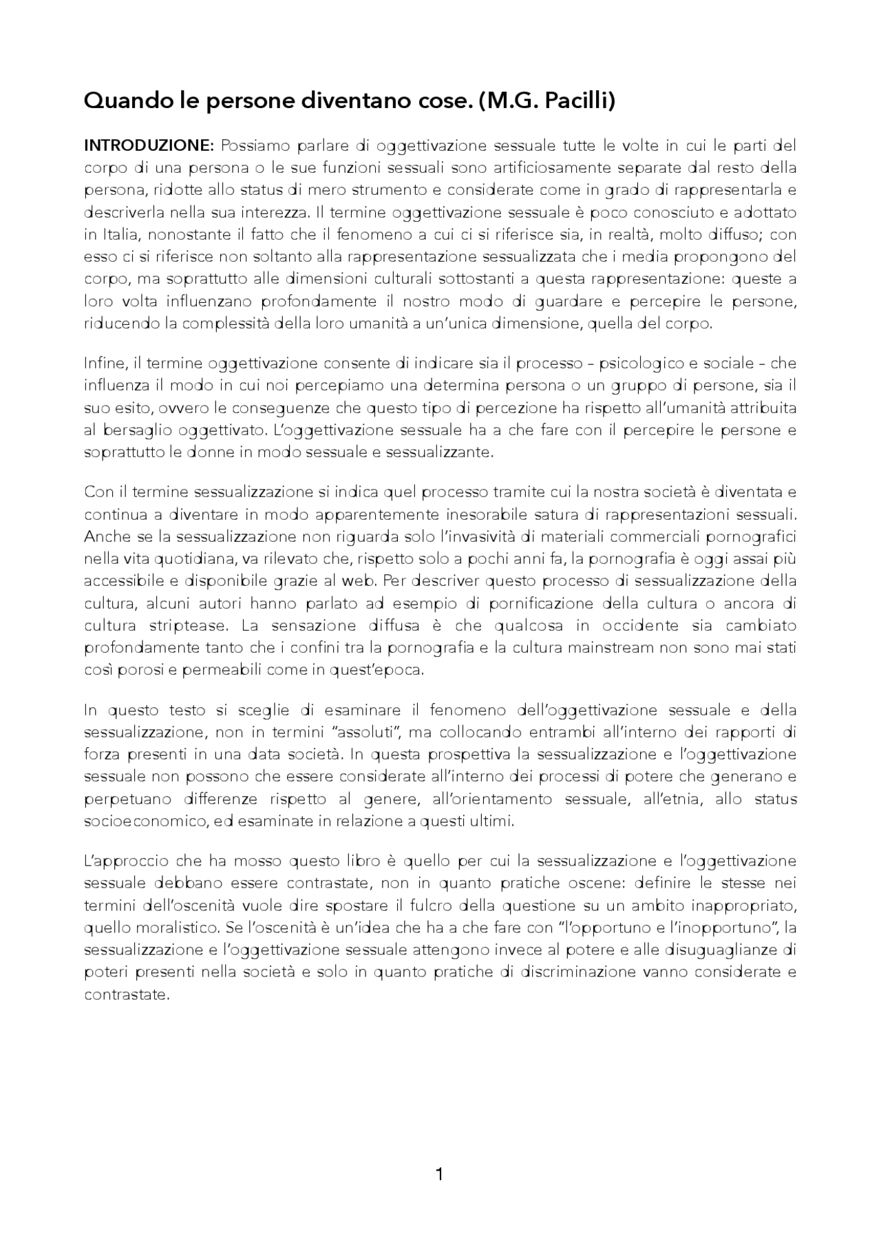 Quando Le Persone Diventano Cose M G Pacilli Docsity