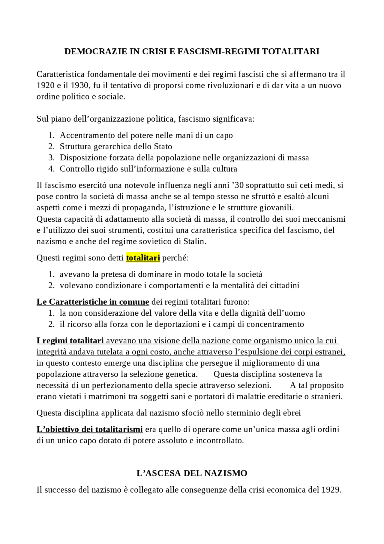Totalitarismi Fascismo E Nazismo Docsity