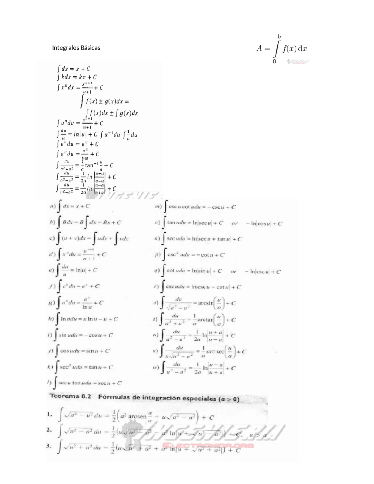 Formulas de calculo integral - Docsity