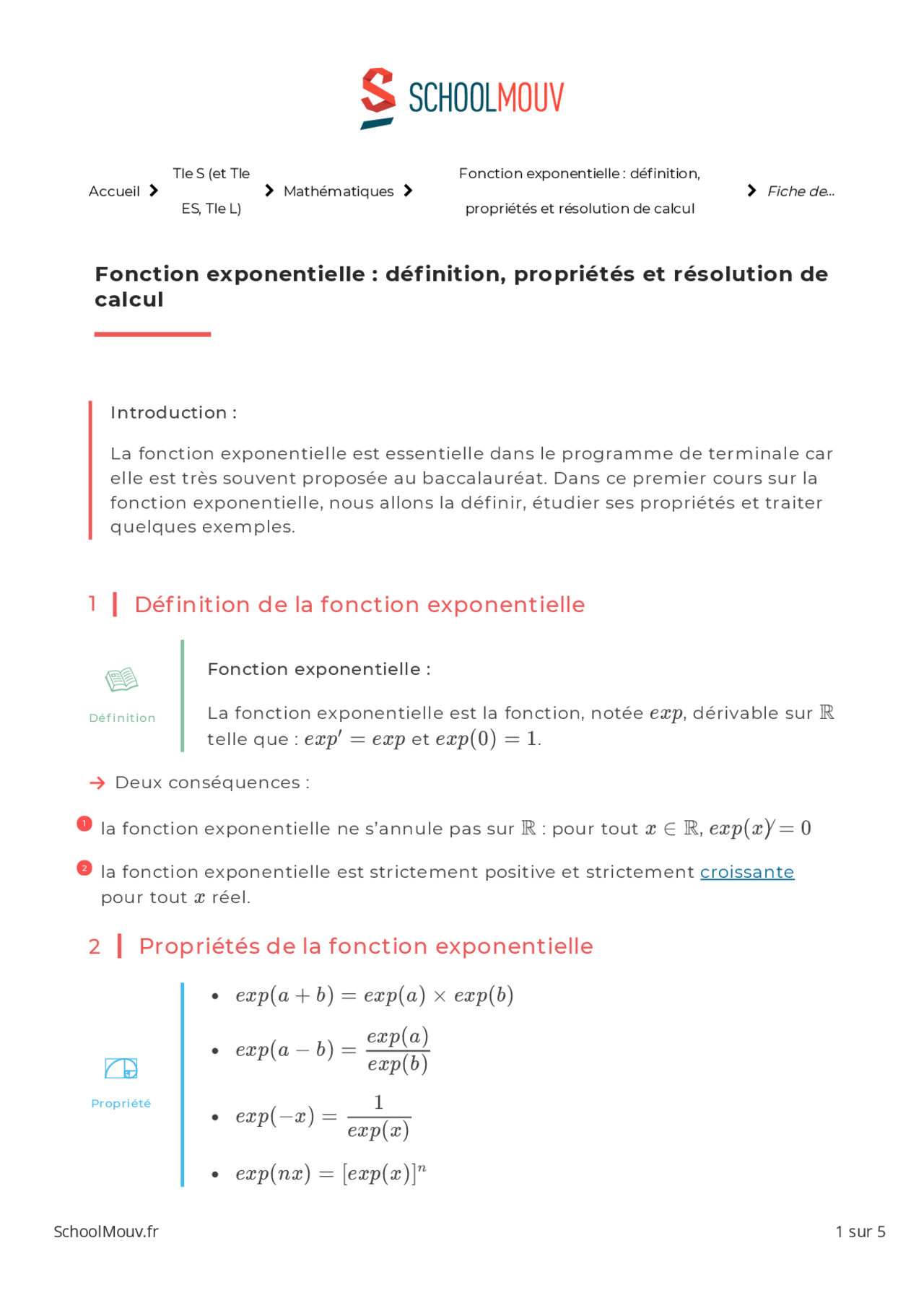 Fonction Exponentielle Définition Propriétés Et Résolution De Calcul